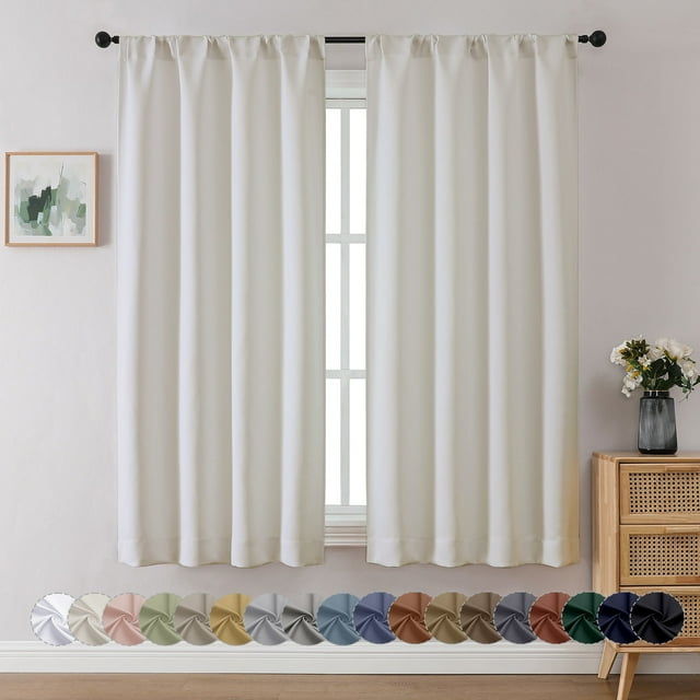 OVZME Natural Blackout Curtains 63 inch Length 2 Panels Set, Light ...