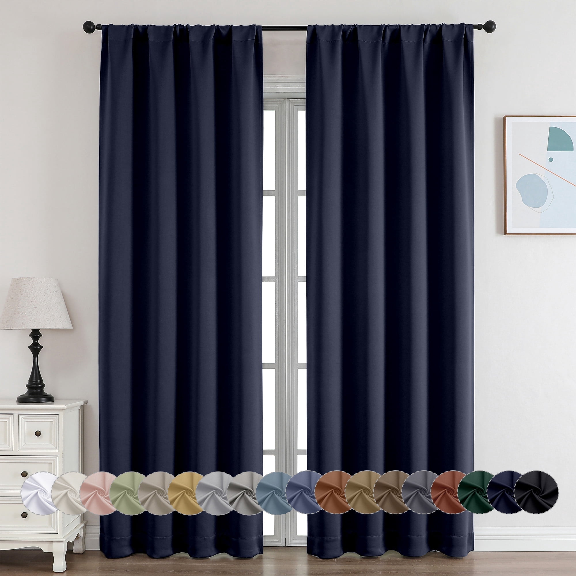 OVZME Navy Blue Blackout Window Curtains 84 inch Length for Bedroom ...