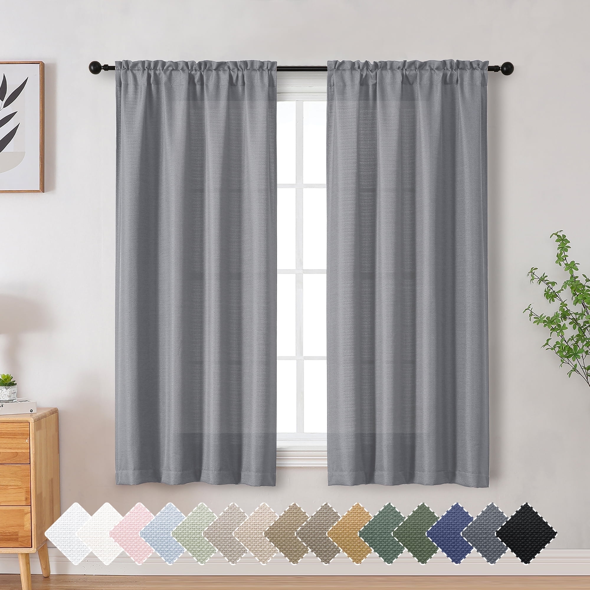 OVZME Bethany Grey Light Filtering Curtains 63 Inch Length 2 Panels Set ...