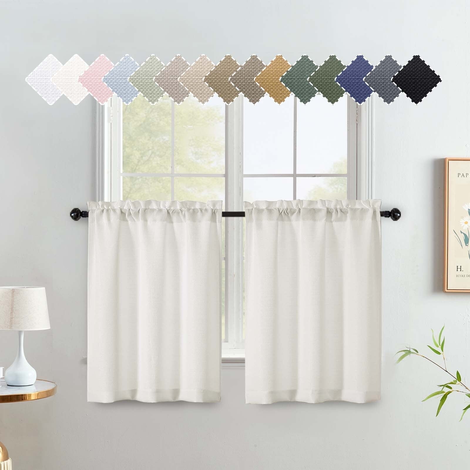 OVZME Bethany 2 Panels Small Cafe Curtains 30 Inch Length, Faux Linen ...