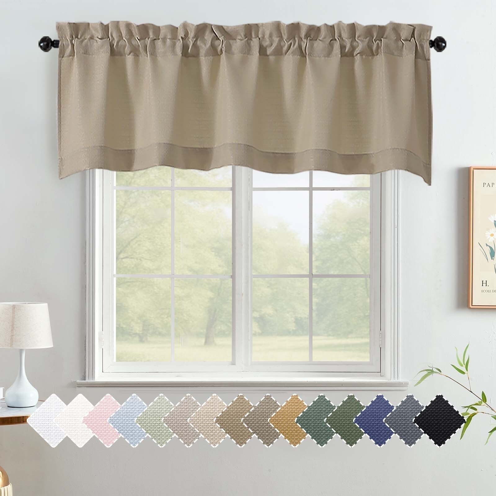 OVZME Bethany Camel Valance for Small Windows, Faux Linen Slub Textured ...