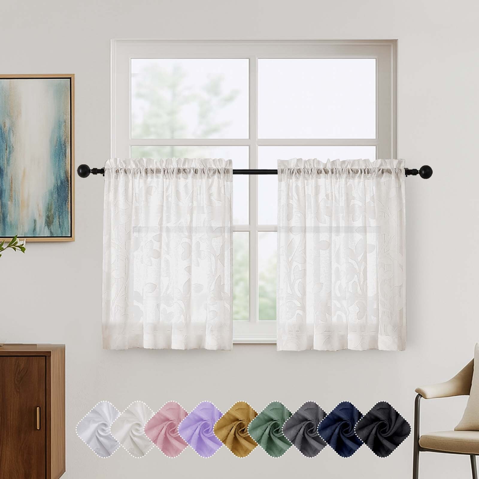 OVZME Darla Natural 2PCS Small Sheer Curtains 24Inch Length, Light ...