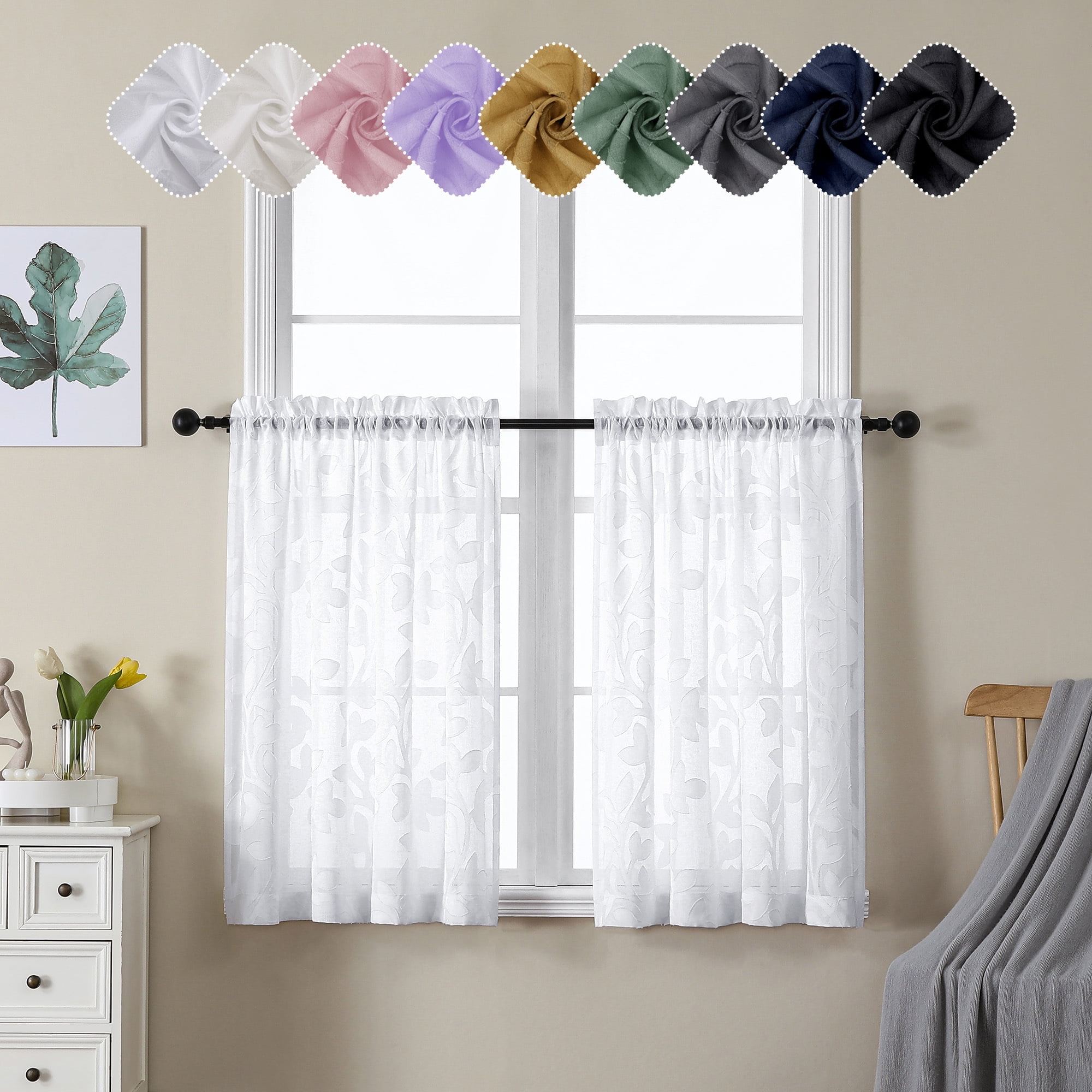 OVZME Darla Light Filtering Short Sheer White Curtains 36 Inch Length 2 ...