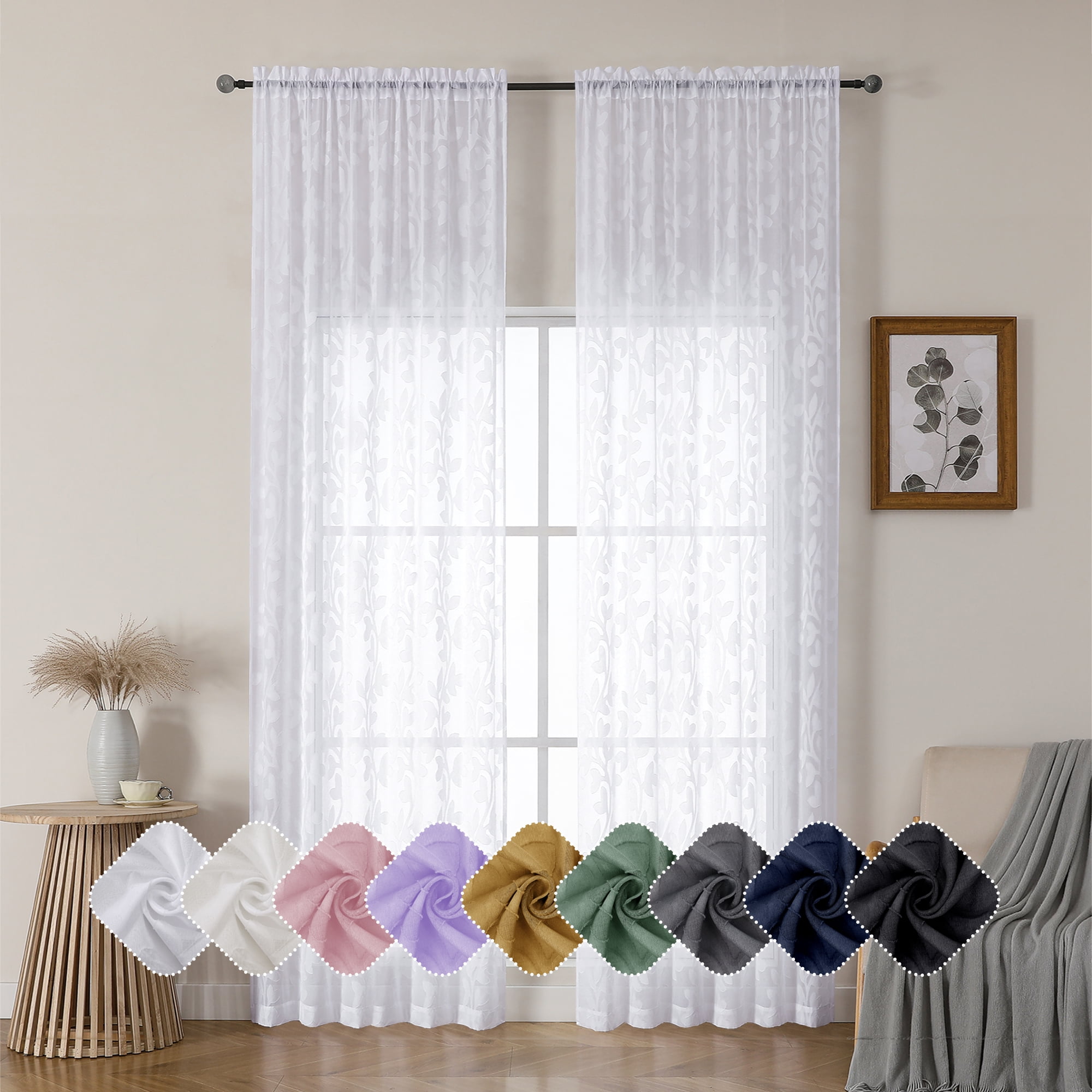 OVZME Darla White Sheer Curtains, 2 Panels 52x108 Inch, Light Filtering ...