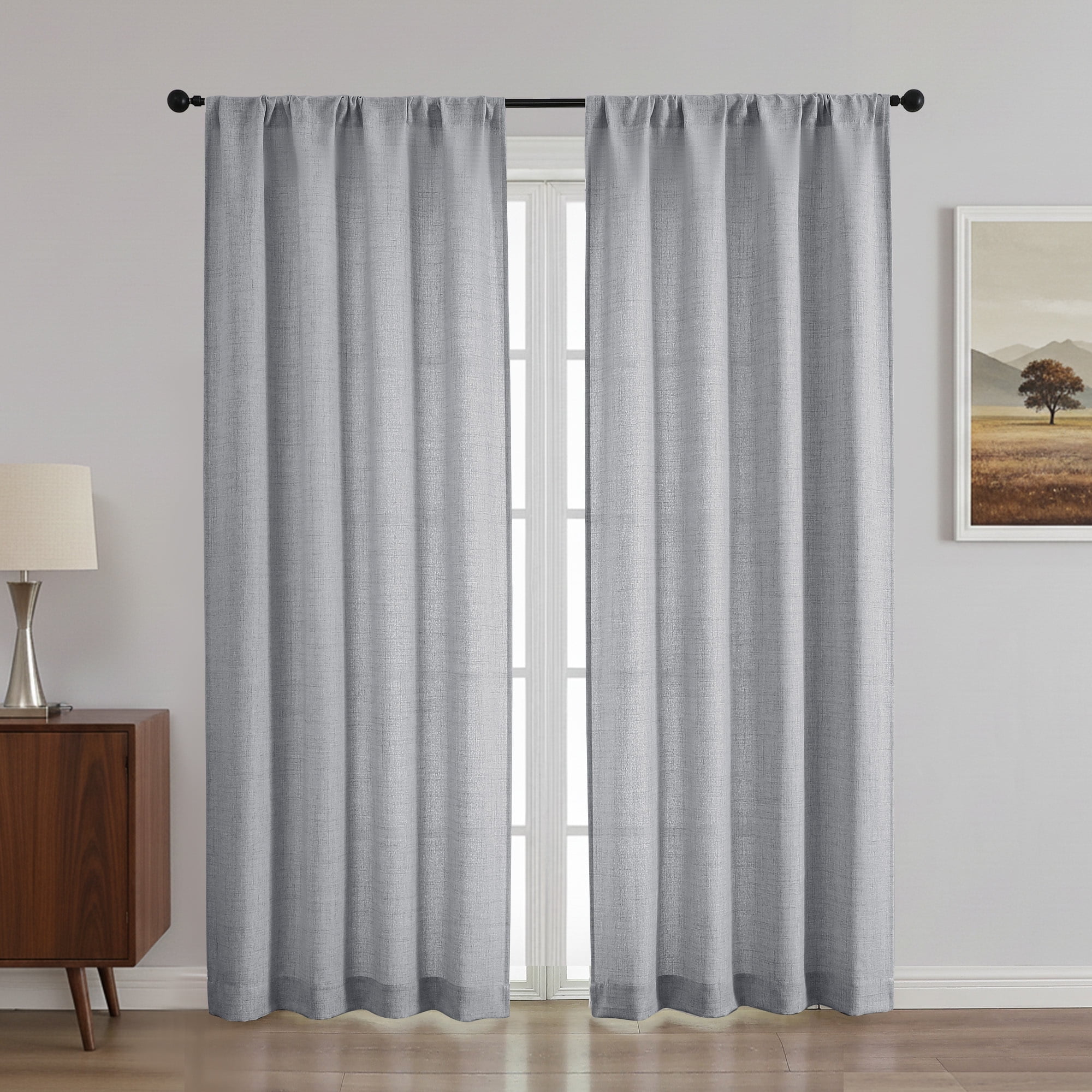 OVZME Judy Grey Curtains 72 Inches Long 2 Panels, Rod Pocket Light ...