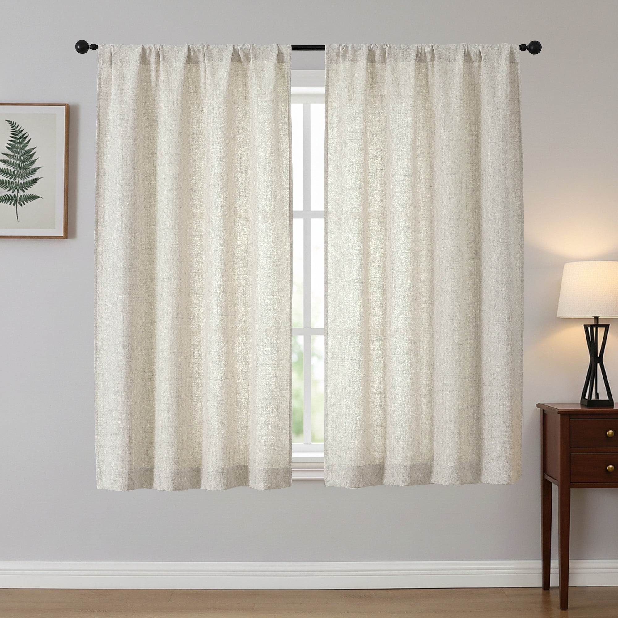 OVZME Judy Natural Curtains 54 Inches Long 2 Panels, Farmhouse Rod ...
