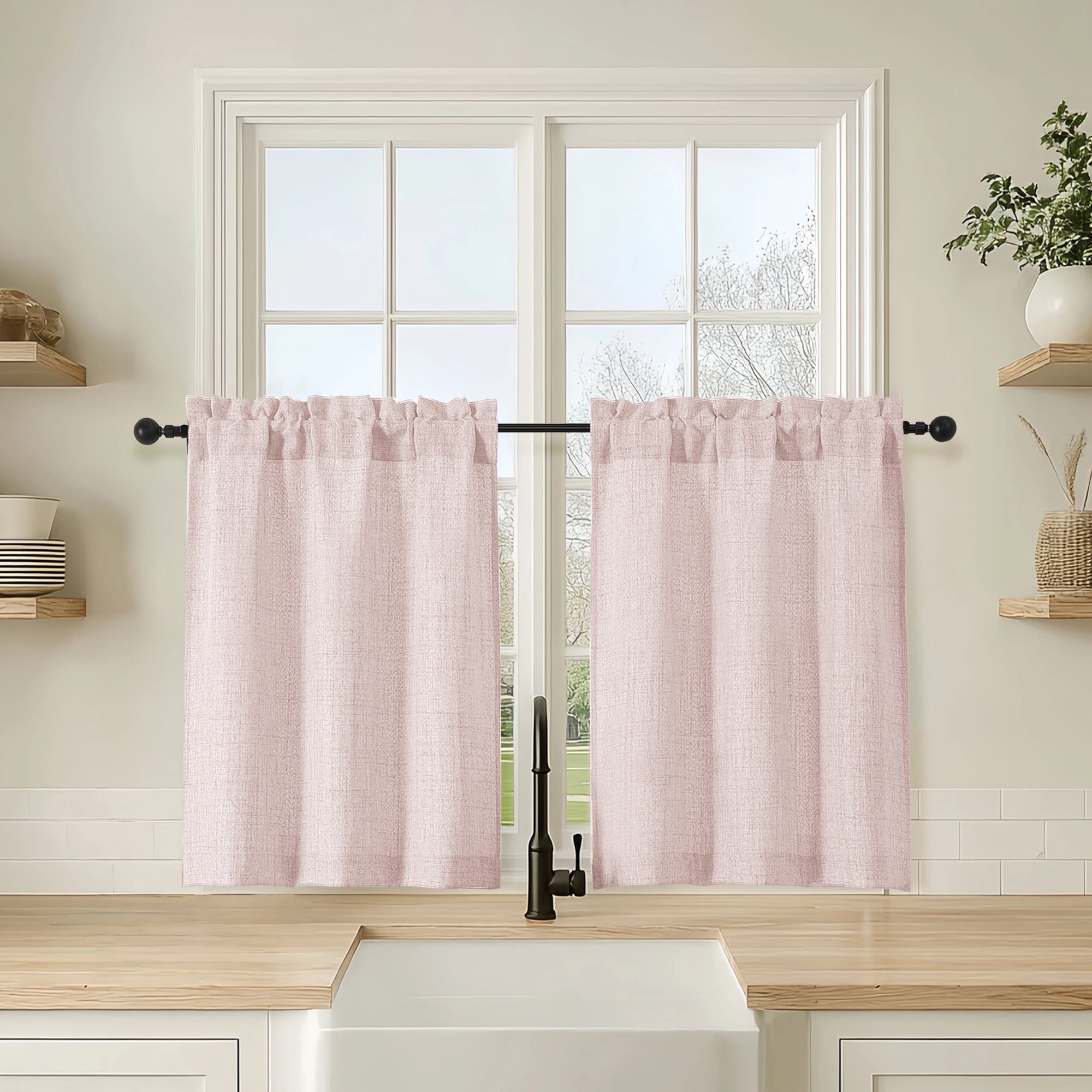 OVZME Judy Bllush Cafe Curtains 30 Inch Length, Light Filtering Faux ...