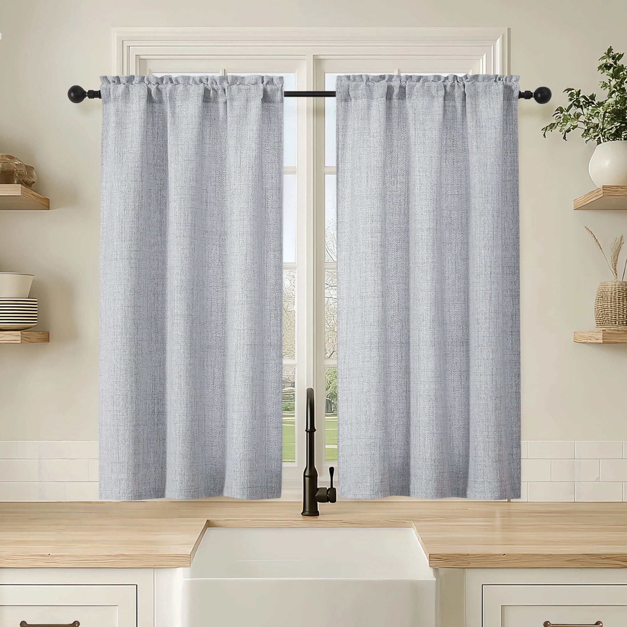 OVZME Judy Grey 2PCS Kitchen Tier Curtains 45 Inch Length, Light ...