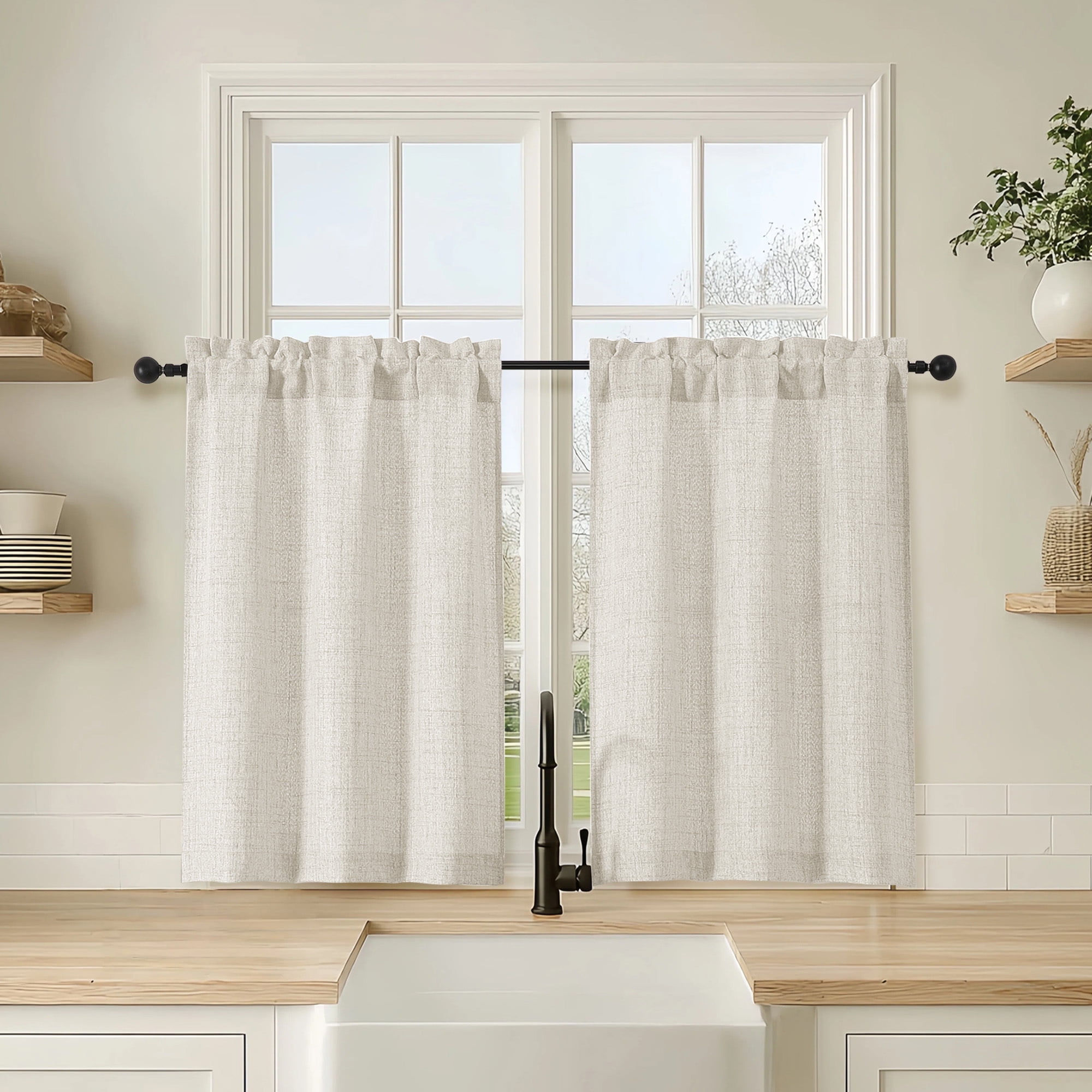 OVZME Judy 2 Panels Natural Cafe Curtains 36 Inch Length, Thick ...