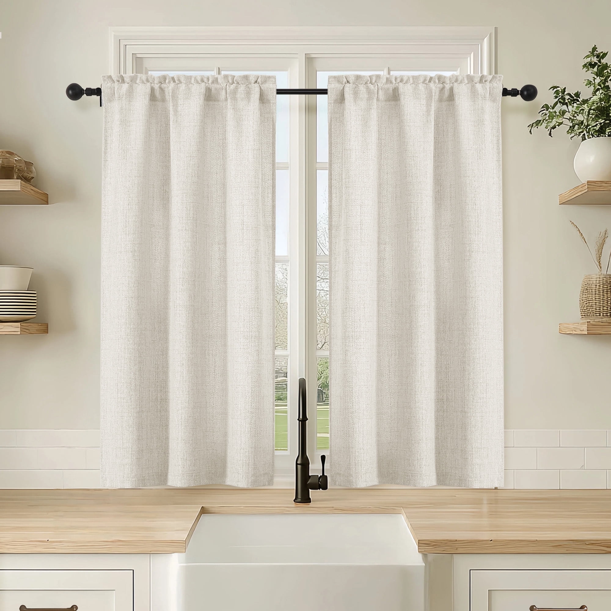 OVZME Judy Natural 2PCS Kitchen Tier Curtains 45 Inch Length, Light ...