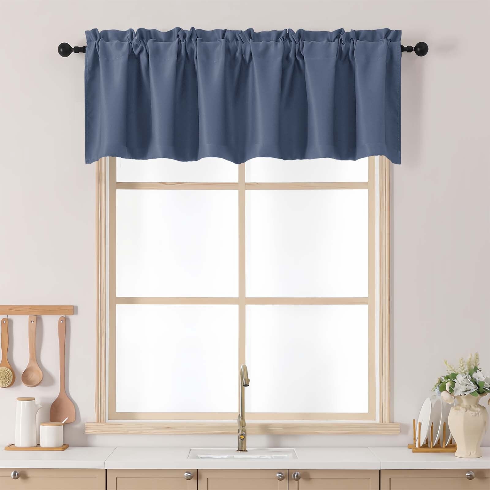 OVZME Denim Valance for Window 18 Inches length, Small Kitchen Valance ...