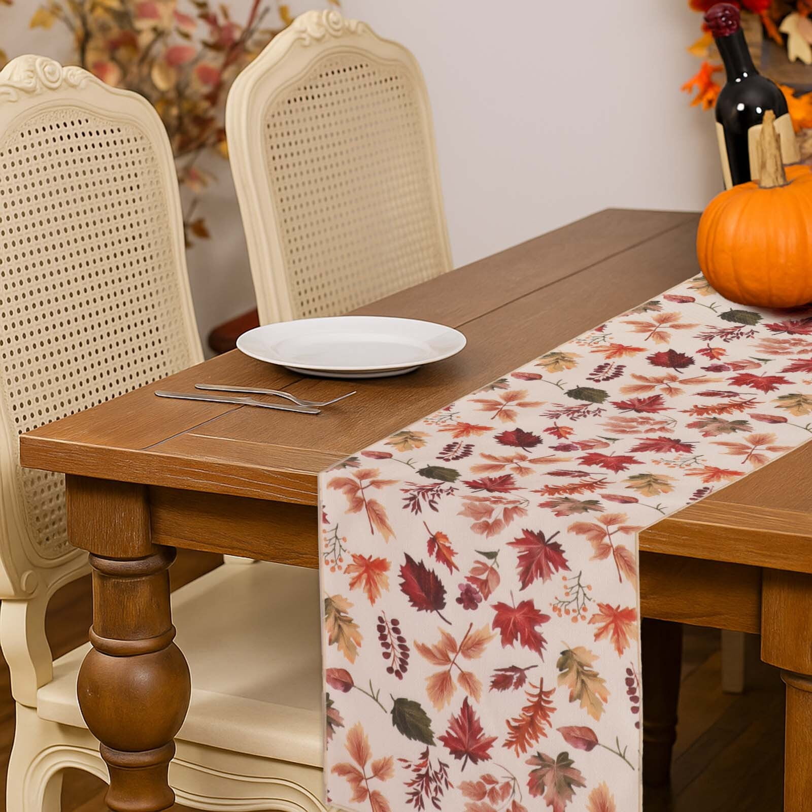 OVZME Kara Fall Leaves Table Runner for Kitchen Dining Table, Thanksgiving Autumn Printed ...