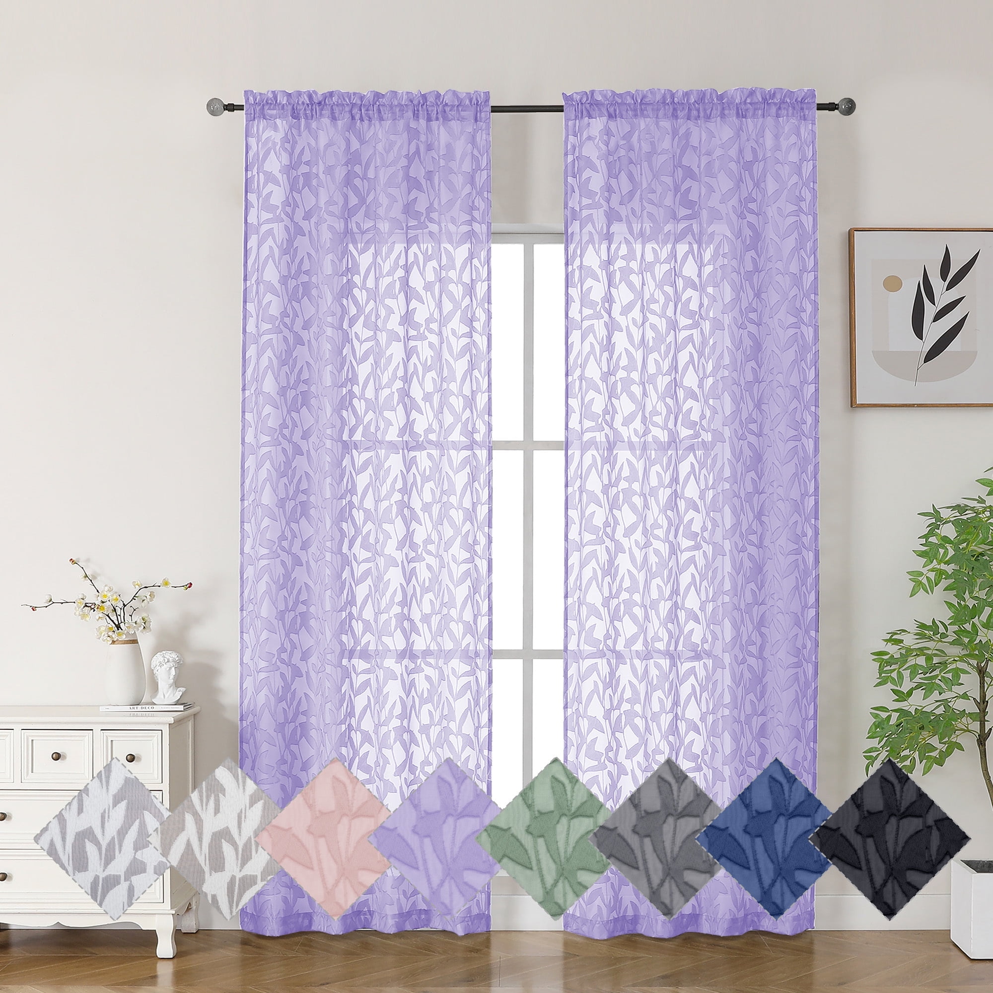 OVZME Leila Lavender Sheer Curtains 84 Inches Long 2 Panels Set, Light ...