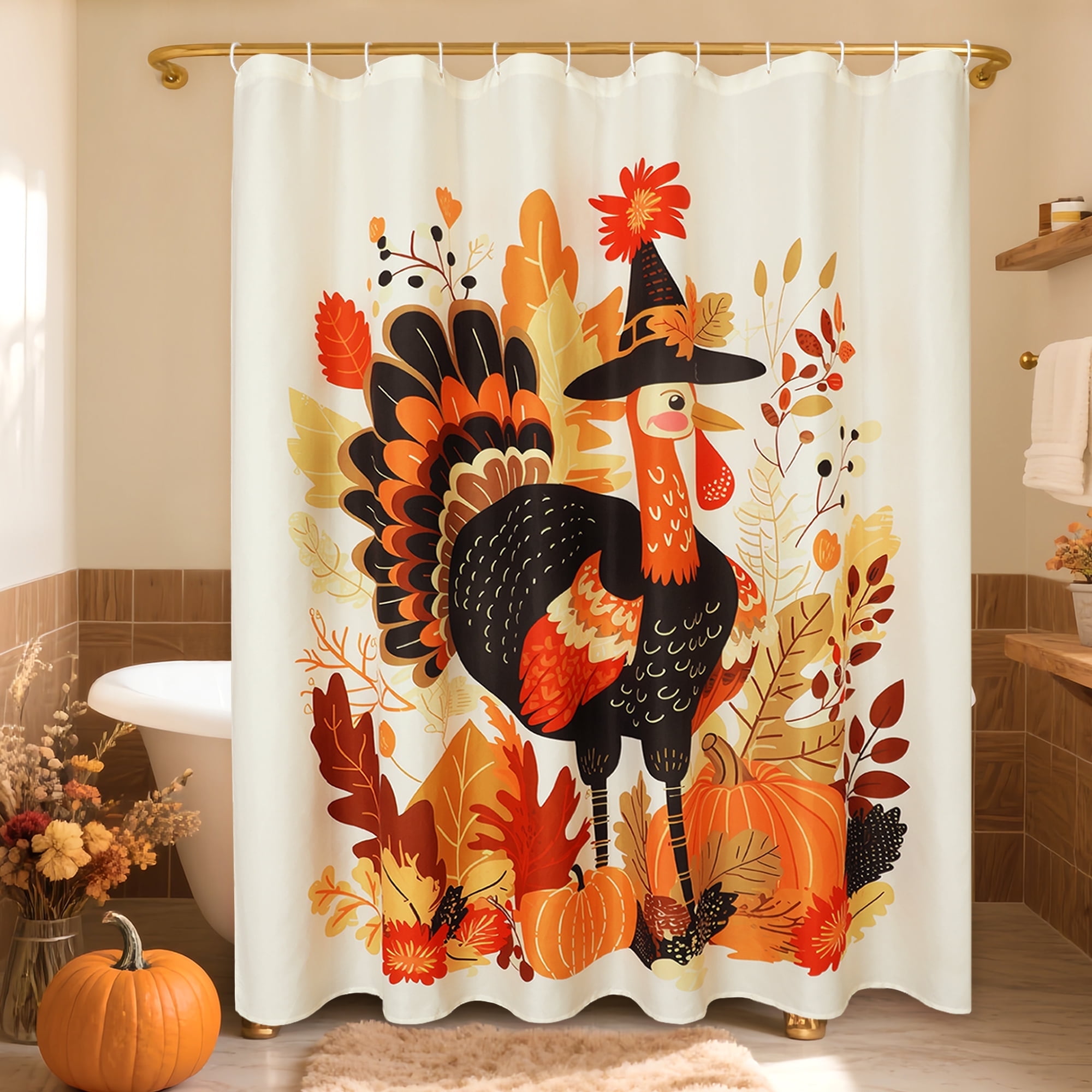 OVZME Thanksgiving Turkey Shower Curtain, Waterproof Soft Polyester ...