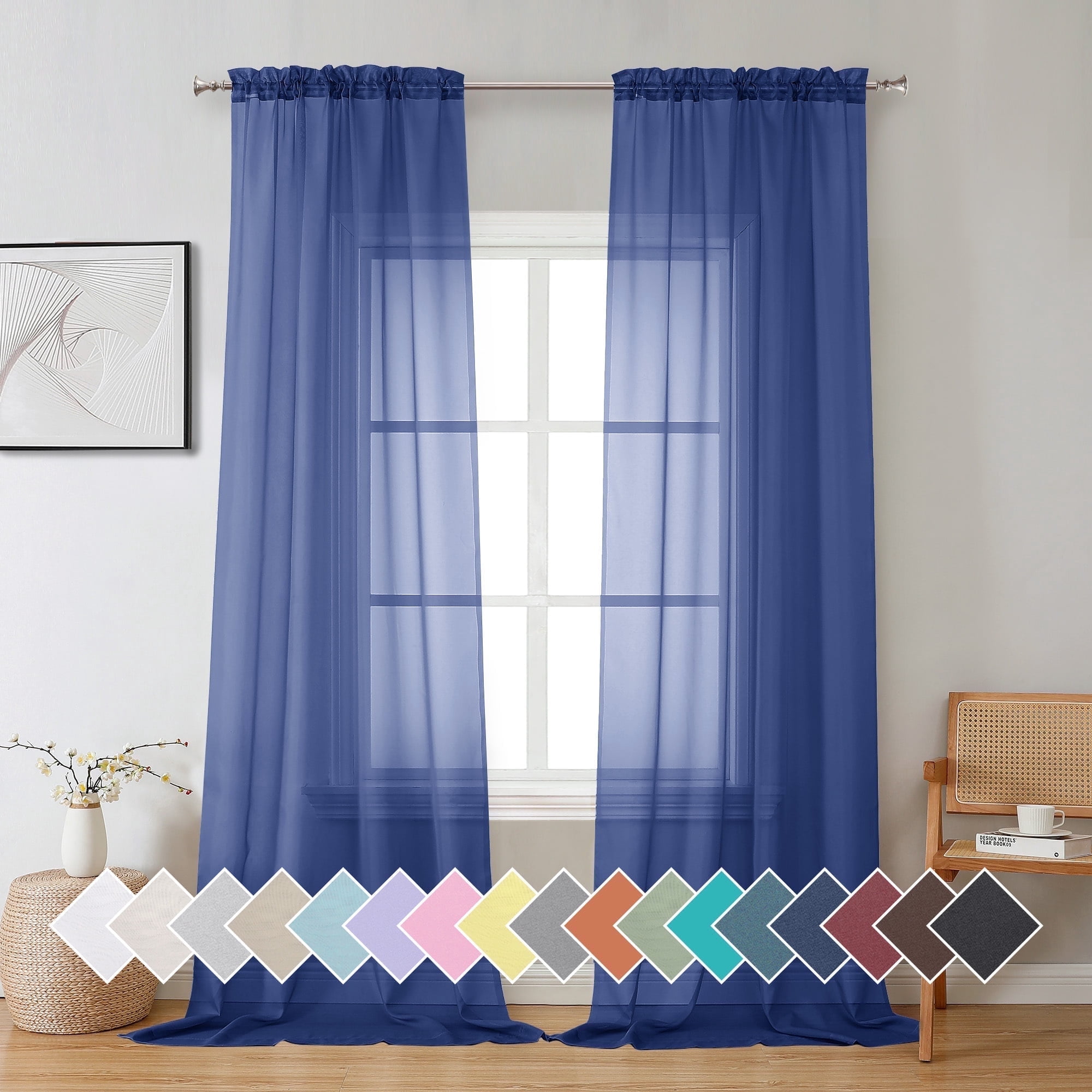 OVZME, Long Sheer Window Curtain Panels, 2 Pieces, 42" W x 96" L ...