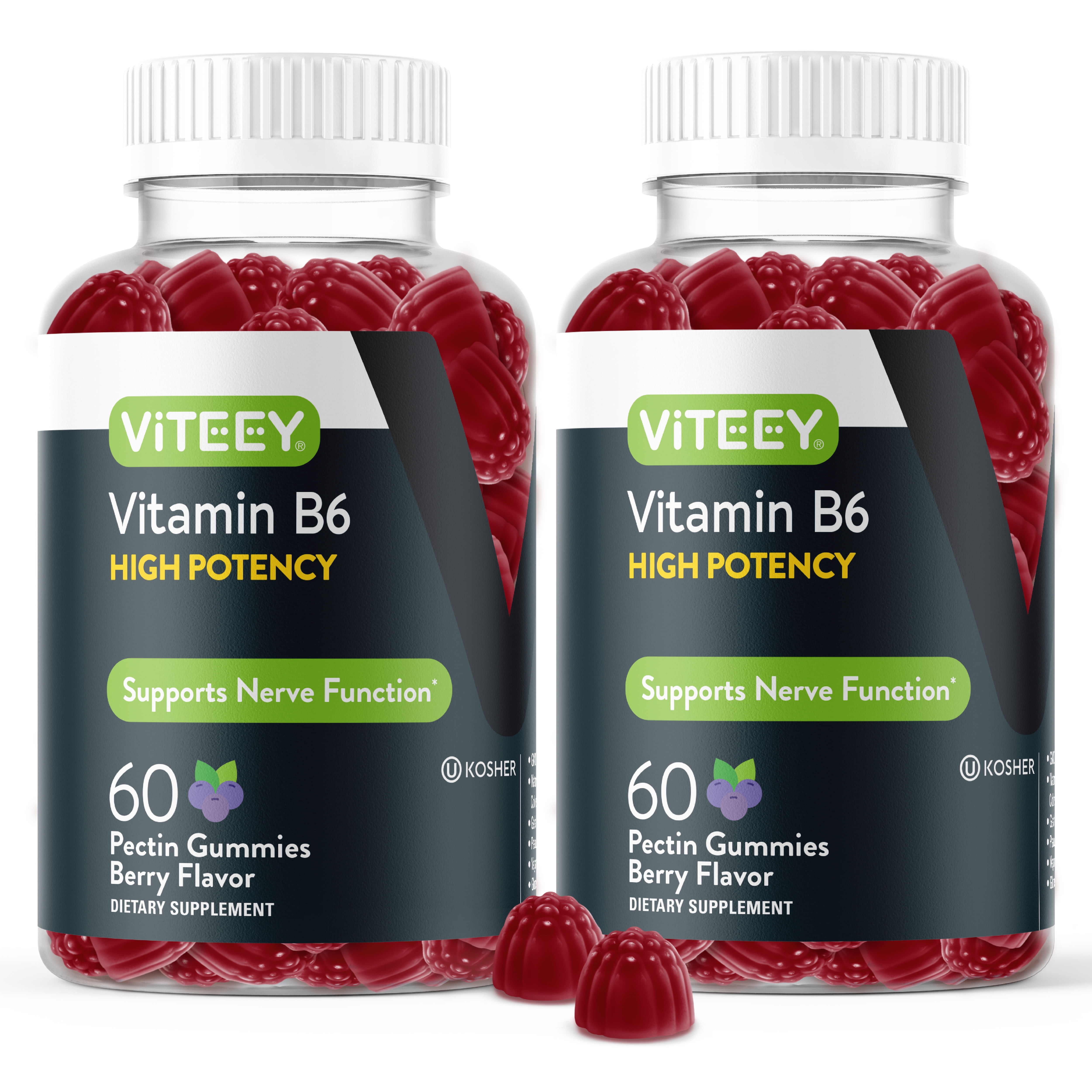 VITEEY Vitamin B6 Gummies, Supports Nerve Function, Berry Flavor, 60 ...