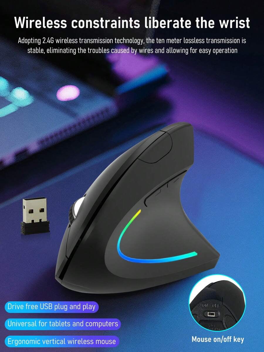 WM4 Right-Handed Battery-Powered Wireless Mouse, Ergonomic Side-Grip ...