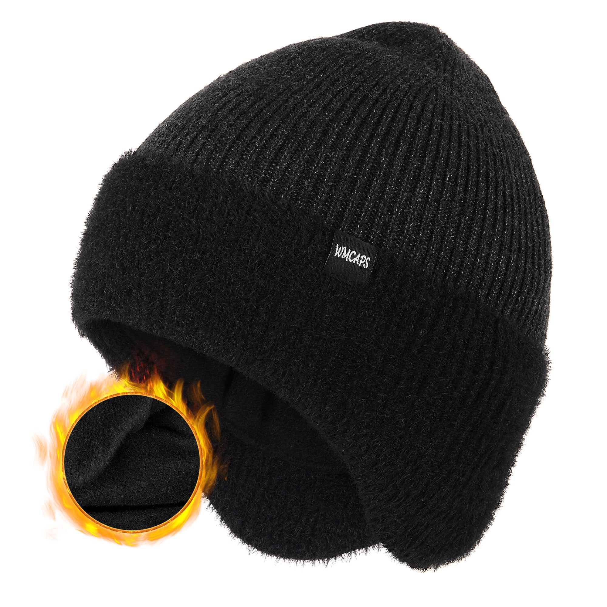 WMCAPS Winter Fleece Line Beanie Hats with Earflap for Men Women, Outdoor Warm Thermal Knitted ...