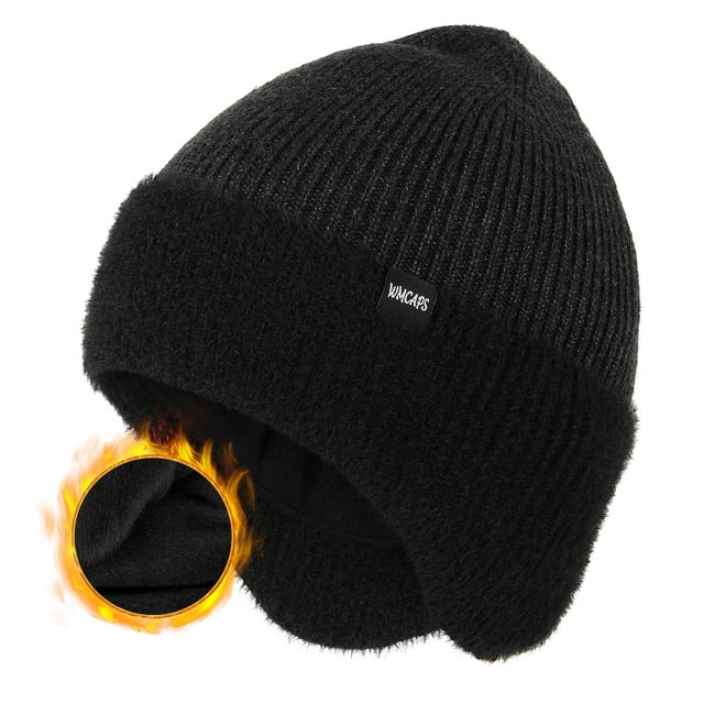 WMCAPS Winter Fleece Line Beanie Hats with Earflap for Men Women ...