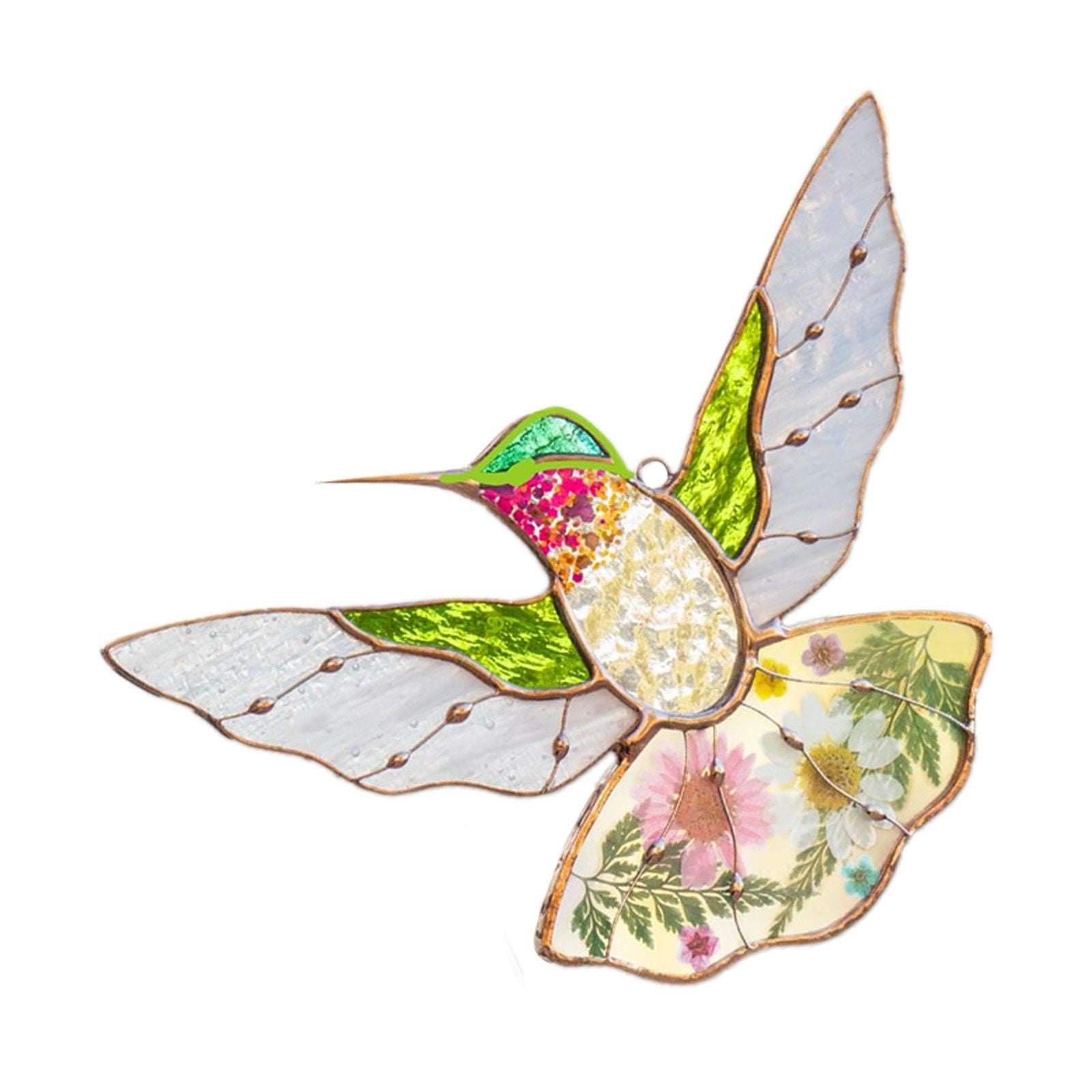 WMGHA Handmade Hummingbird Stained Glass Window Hanging - Rainbow Sun ...