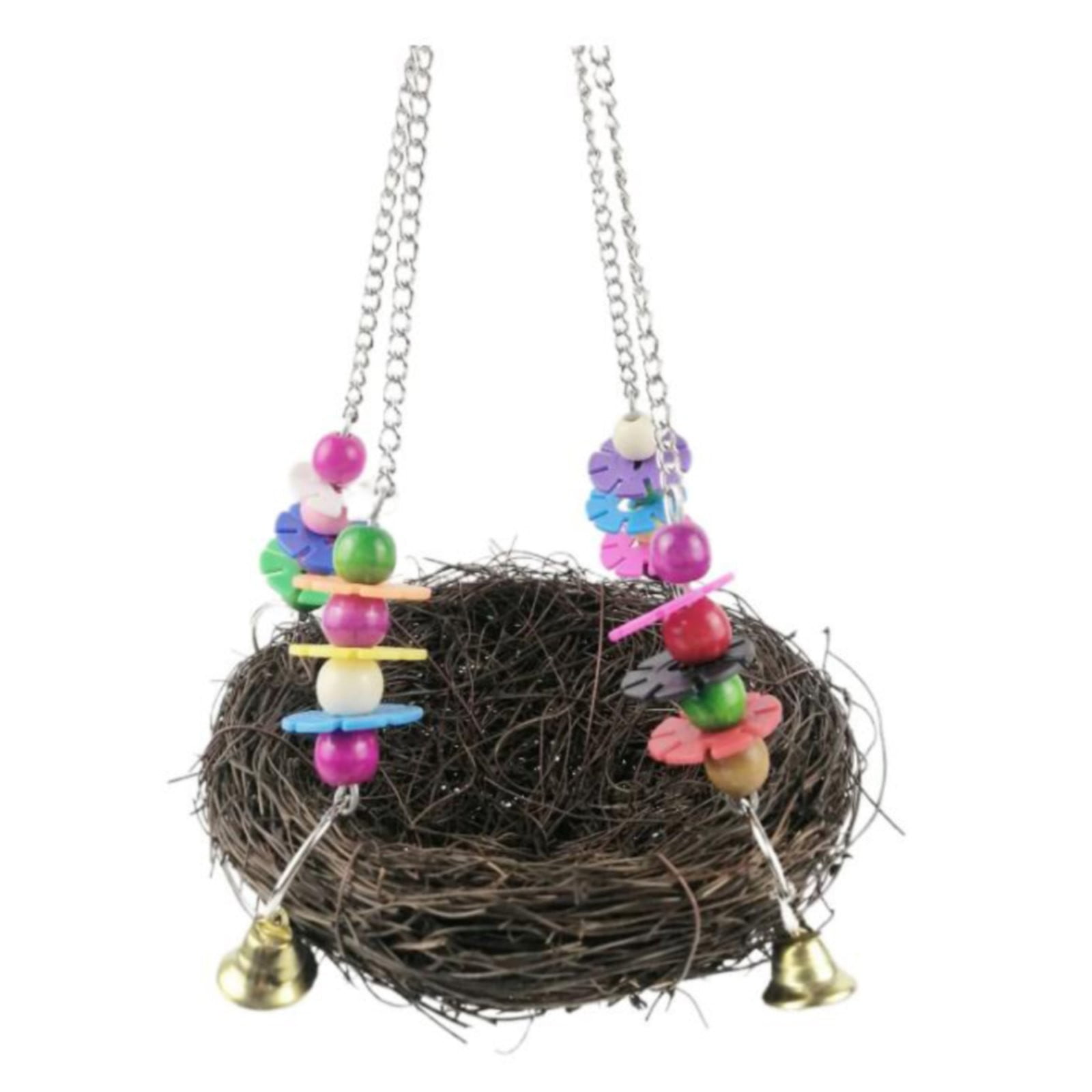 WMGHA ‌Natural Rattan Bird Nest House with Colorful Beads & Bell ...
