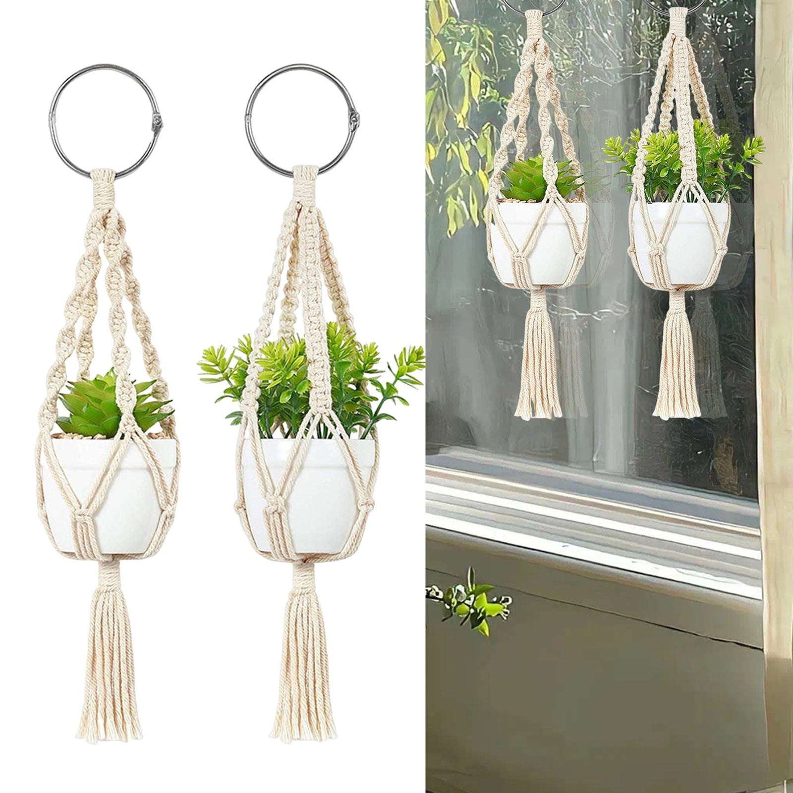 WMGHA Plant Hanger Indoor Hanging Planter Basket Handmade Woven Cotton ...