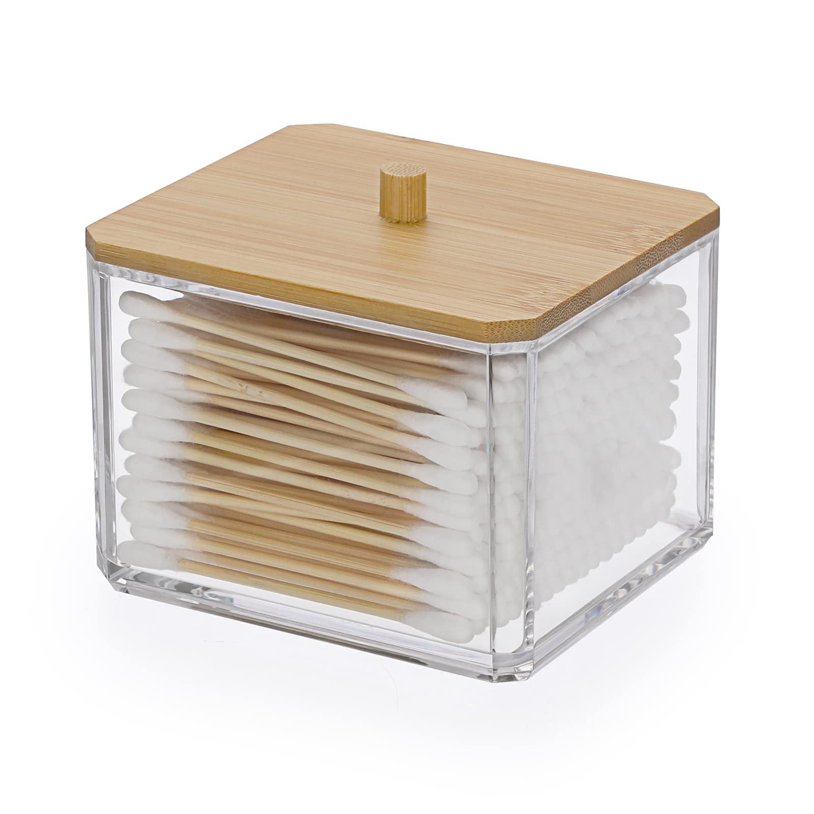 WMGHA Plastic Q-Tip Holder Dispenser with Lid Clear Plastic Bathroom ...