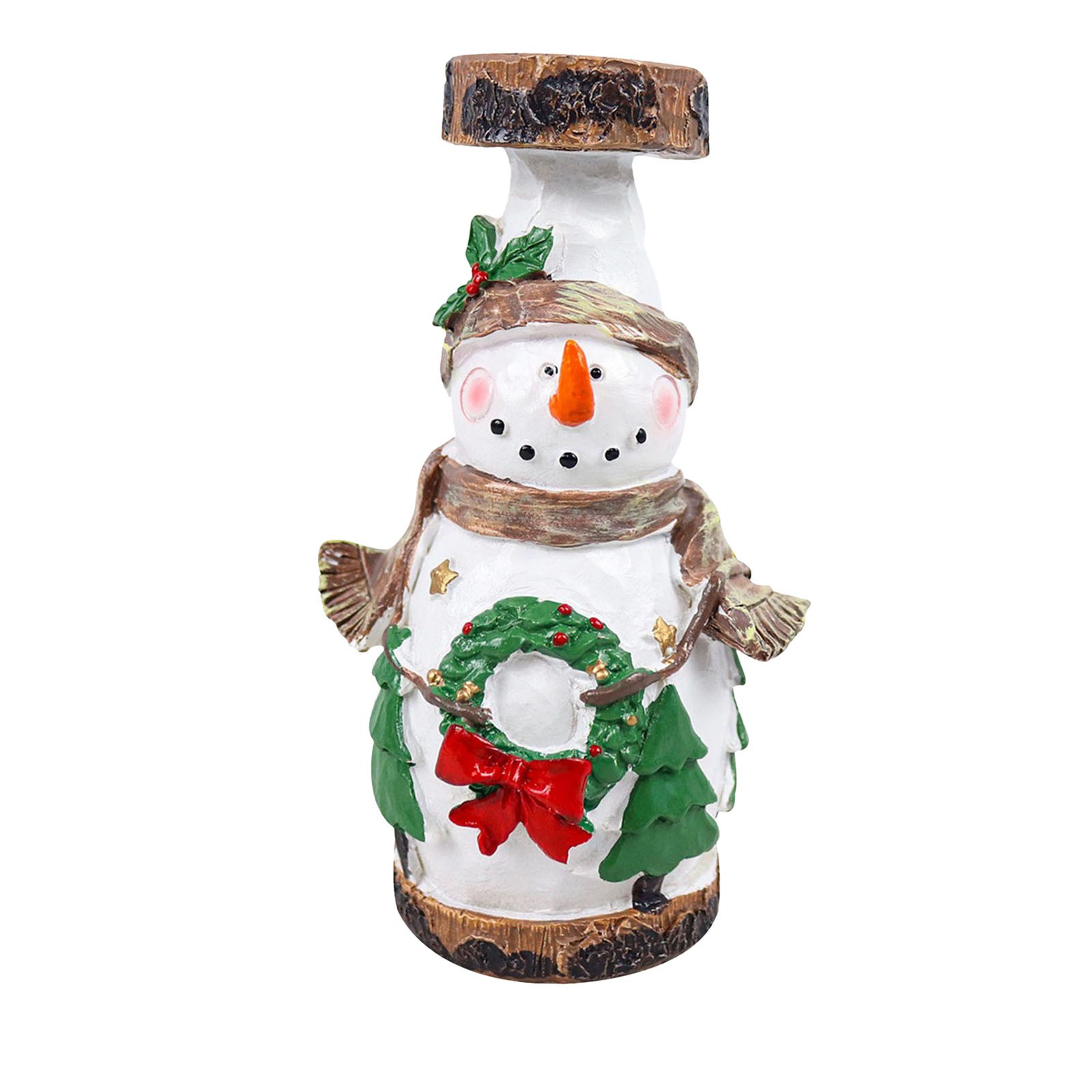 WMGHA Santa and Snowman Candlestick Carved Wood-Look Decorative Pillar ...