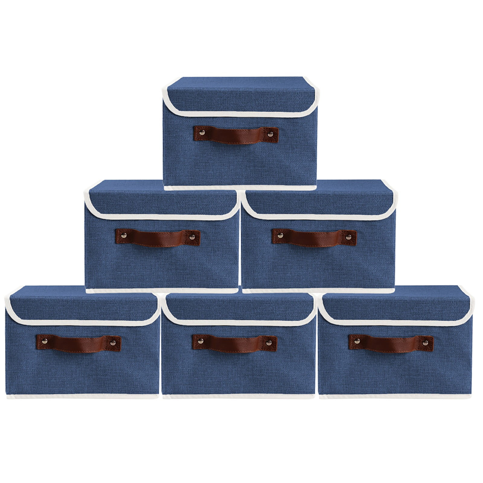 WMGHA Storage Bins with Lids, 6 PCS Foldable Linen Fabric Storage Boxes ...