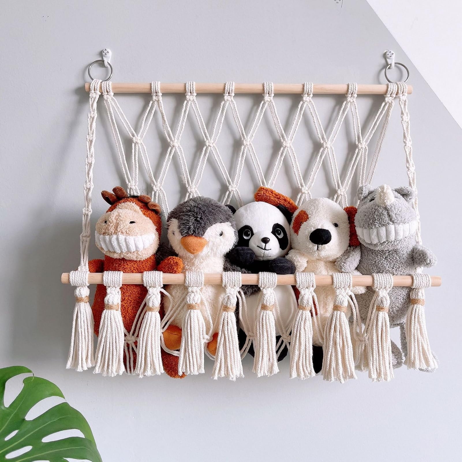 WMHZ JENPECH Macrame Stuffed Animal Storage Hammock with Wooden Holder ...