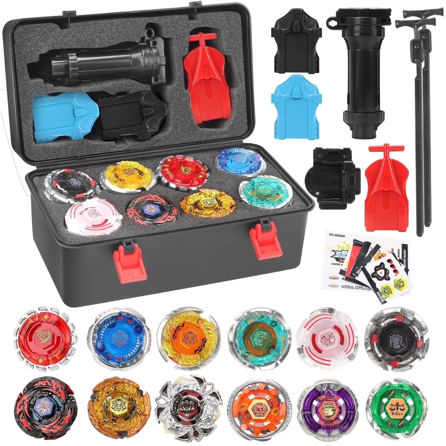 WMN Bey Battling Top Burst Gyro Toy Set for Kids, 6 Spinning Tops 6 Glowing Gyros 4 Launchers ...