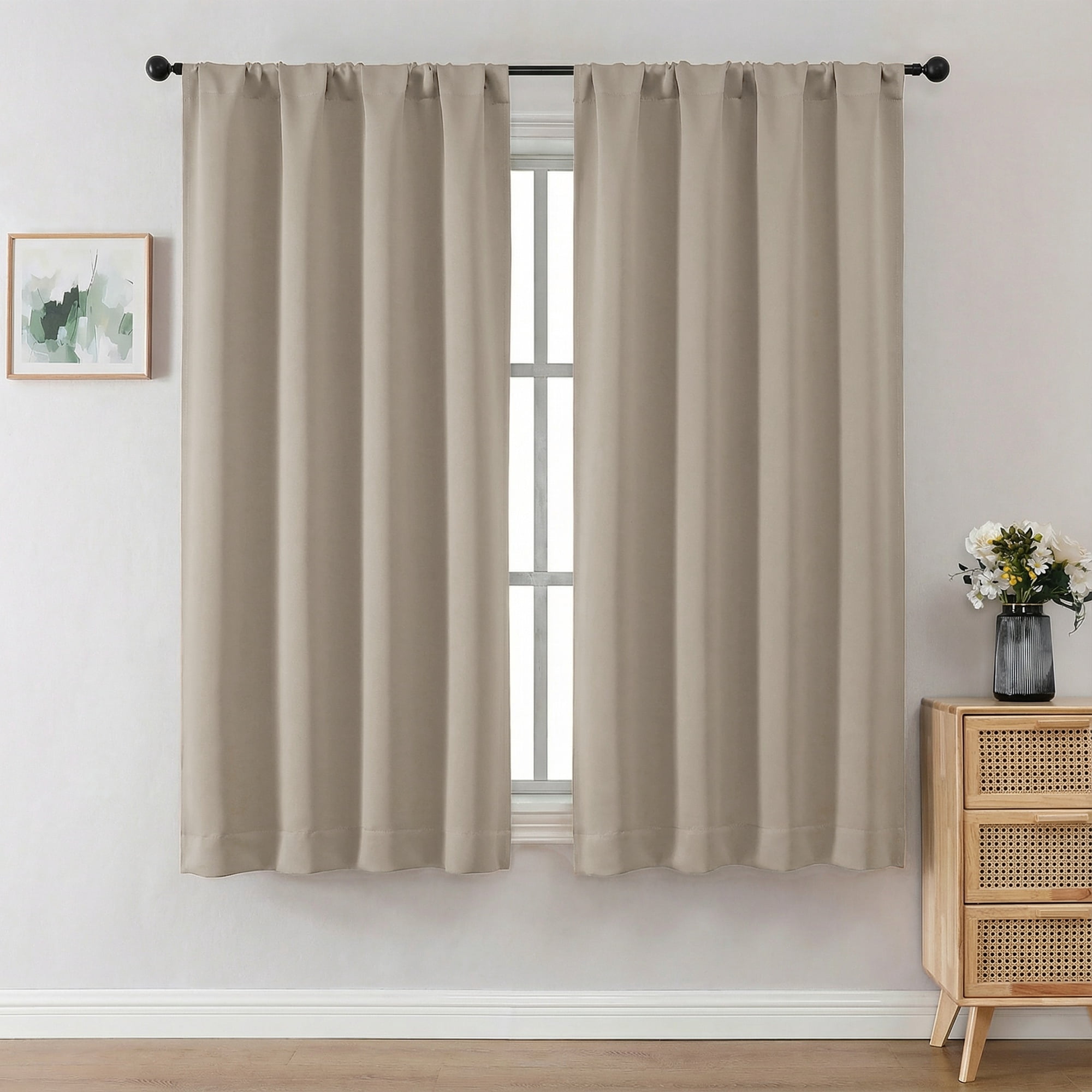 OVZME 63 Inch Biscotti Beige Blackout Curtains for Bedroom, Thermal Rod ...