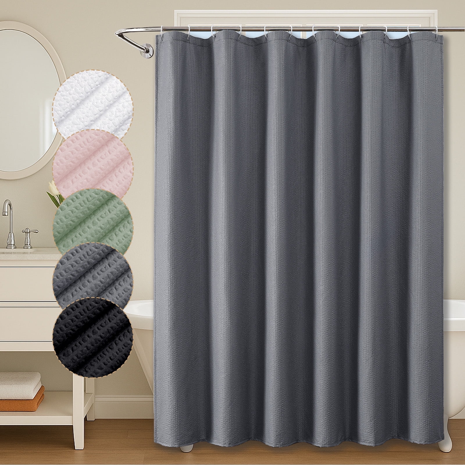 OVZME Leon 78" Length Grey 3D Embossed Textured Fabric Shower Curtain ...