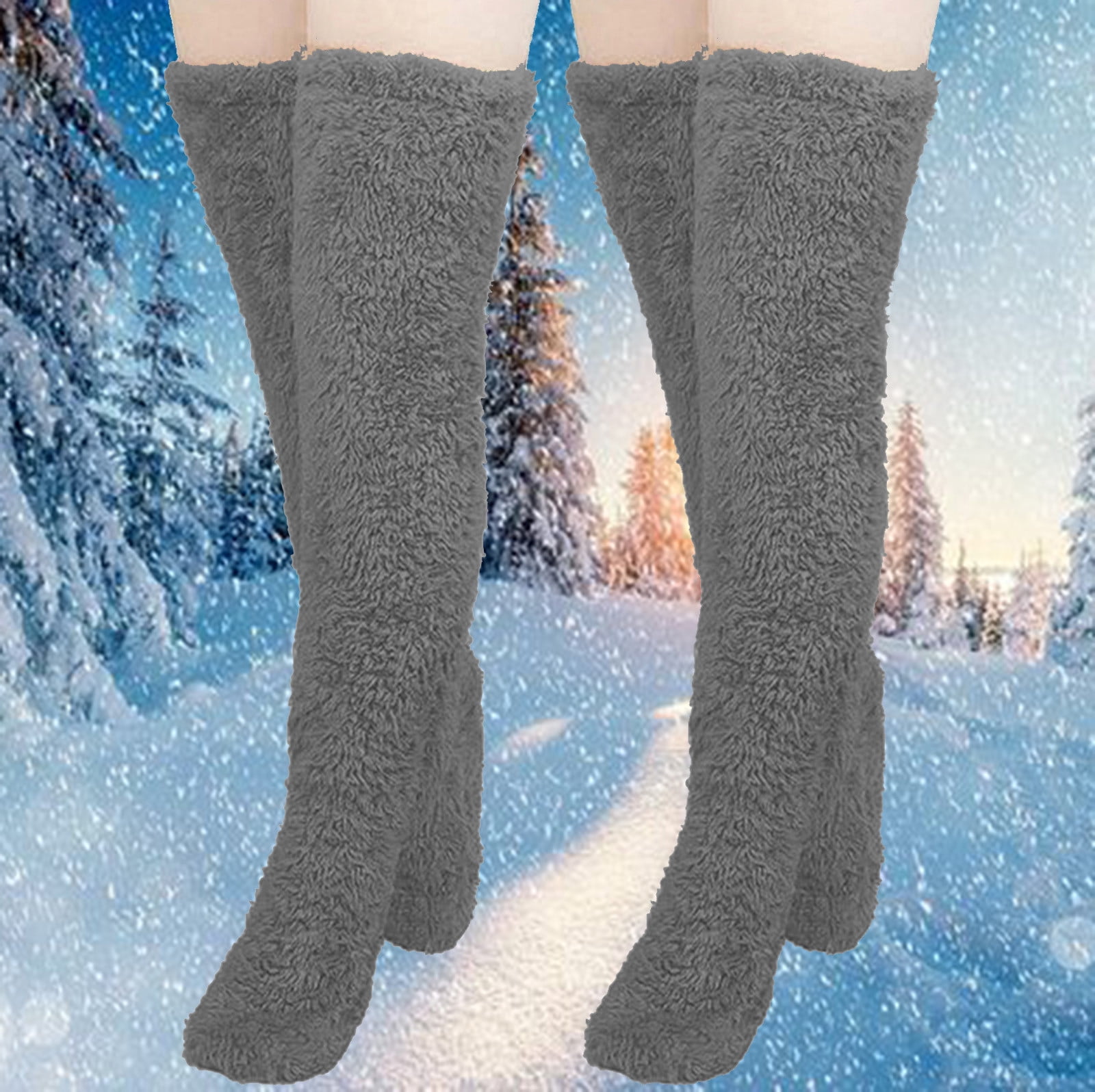 WMTBSRSW 2 Pack Adult Plush Warmth Long Socks Snuggs Cozy Socks Fuzzy ...