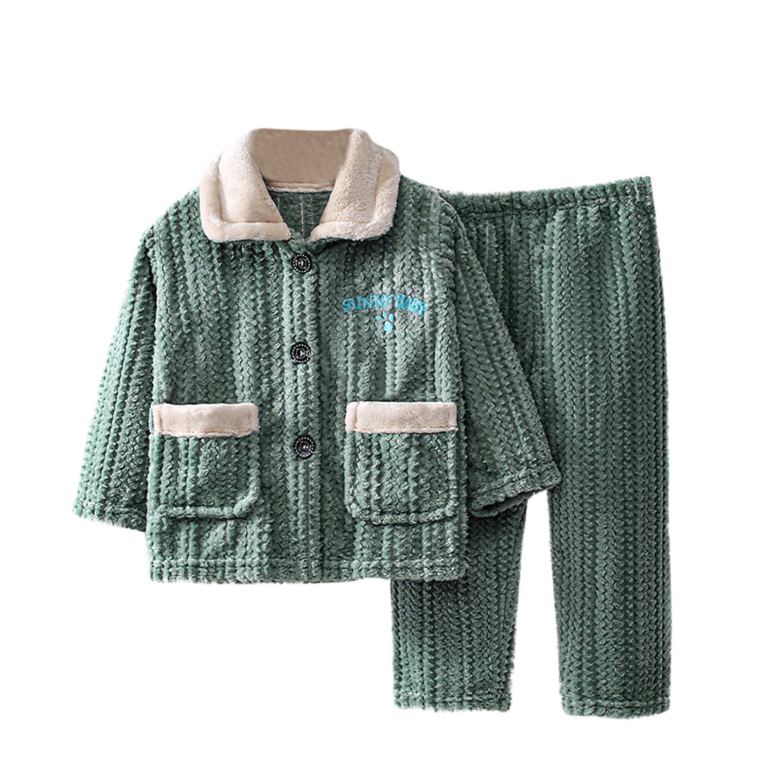 WMTBSRSW 2 Piece Boys Girls Flannel Coat Style Matching PJs Twist Fleece Button Down Loungwear ...