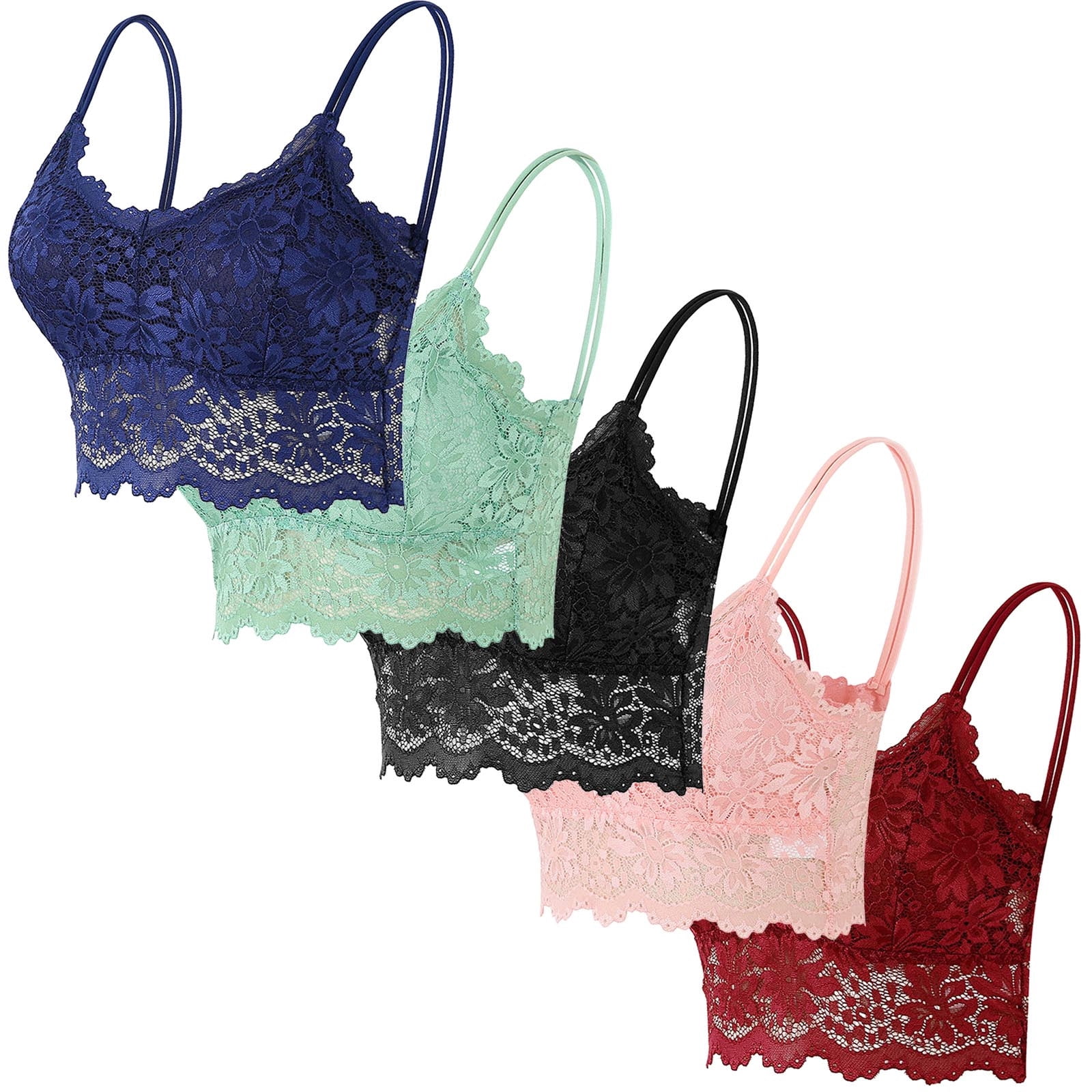 WMTBSRSW 5 Pcs Lace Bralettes for Women Bralette Padded Lace Bandeau ...