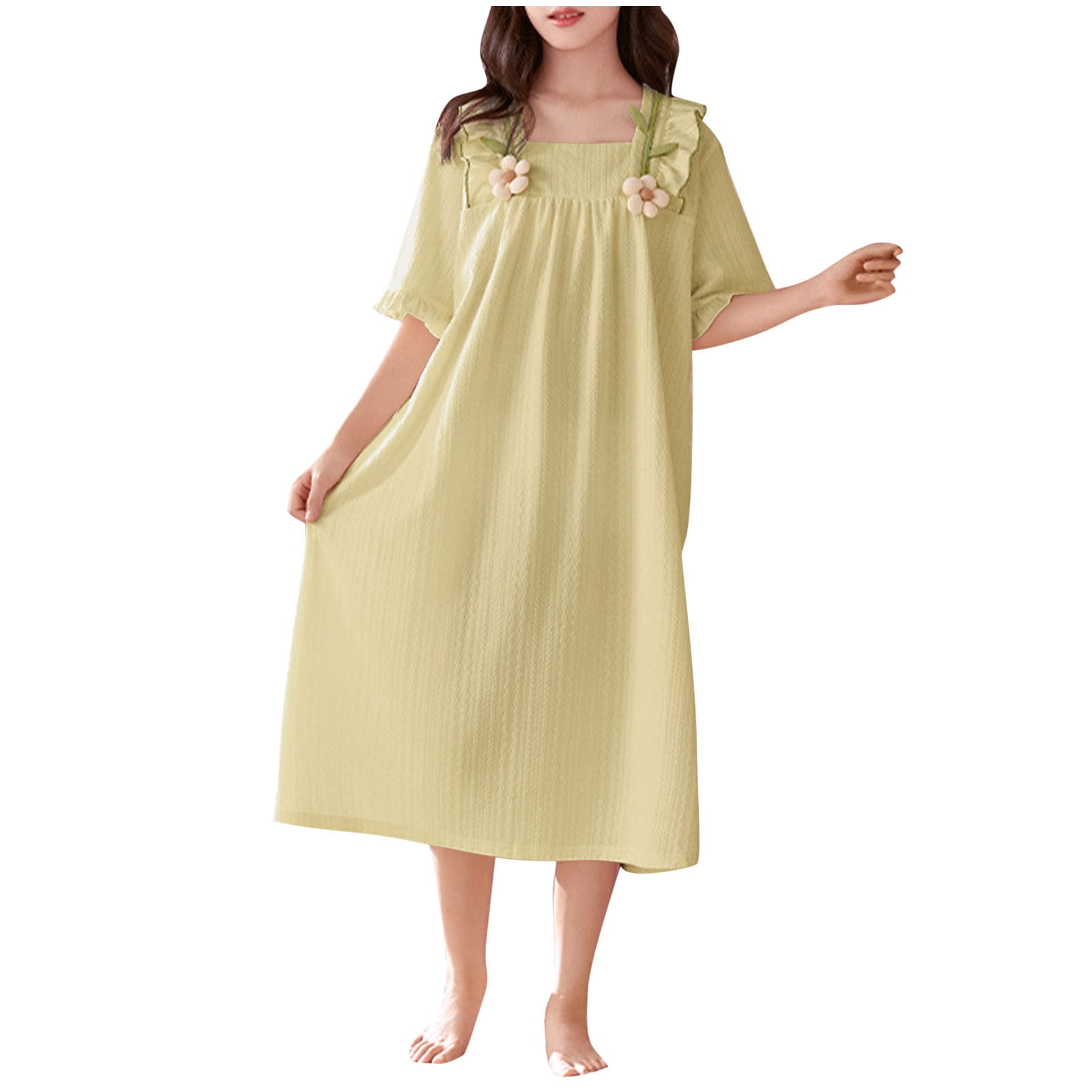 WMTBSRSW Big Girls Nightgown Cute Floral Princess Sleepshirt Ruffle ...