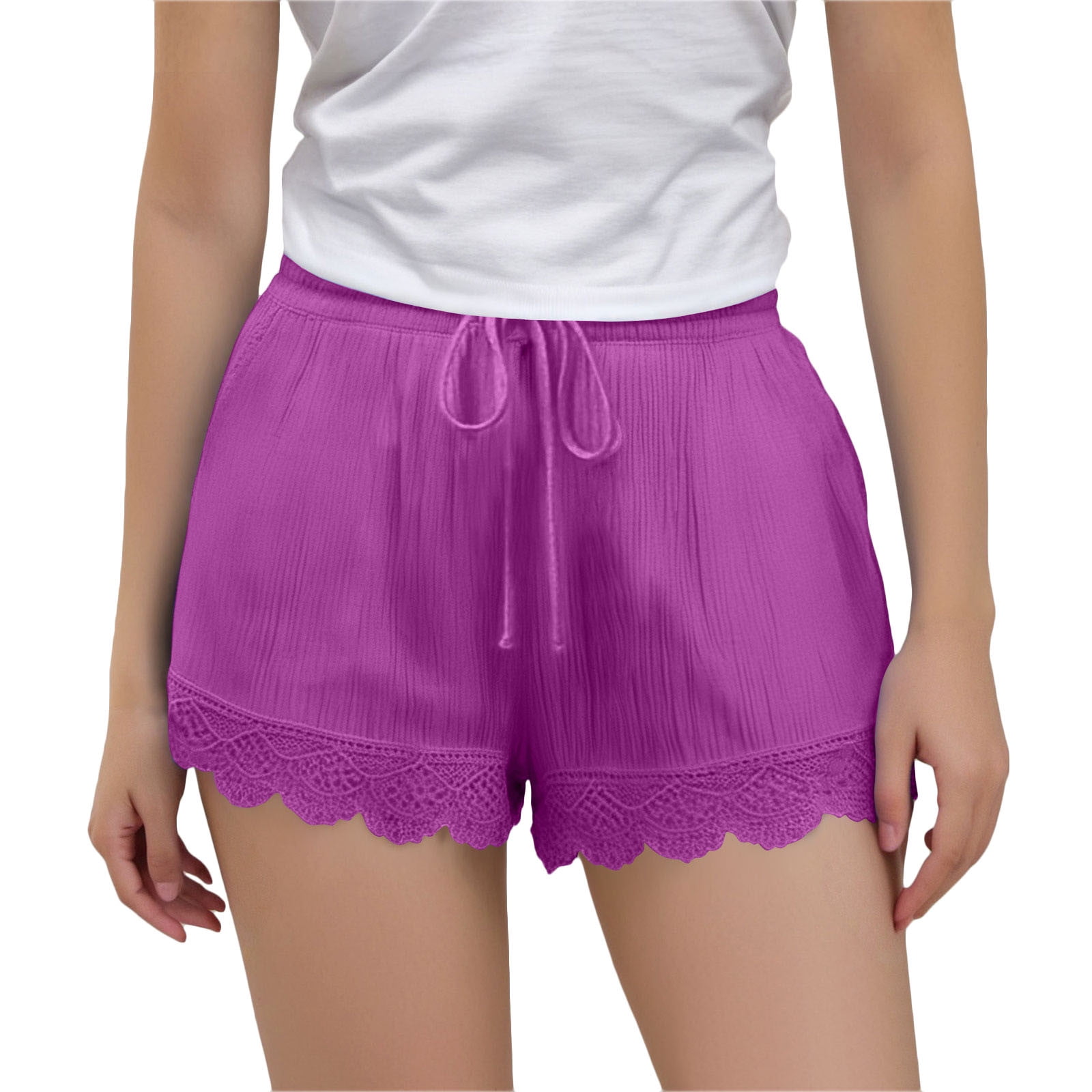 WMTBSRSW Girls Casual Linen Shorts 2025 Trendy Lace Trime Summer Beach ...