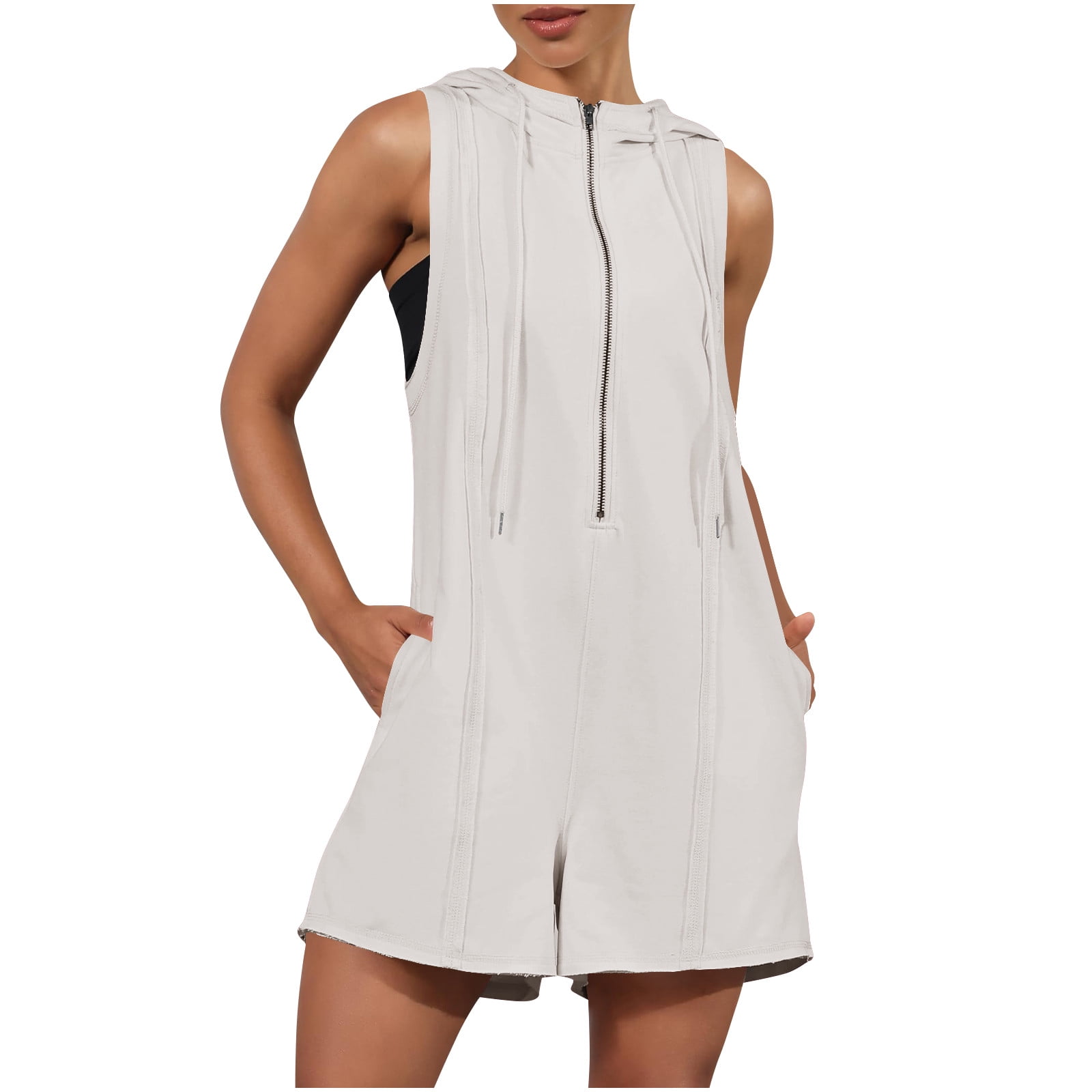 WMTBSRSW Women Half Zipper Athletic Short Romper Summer Hooded Tennis ...