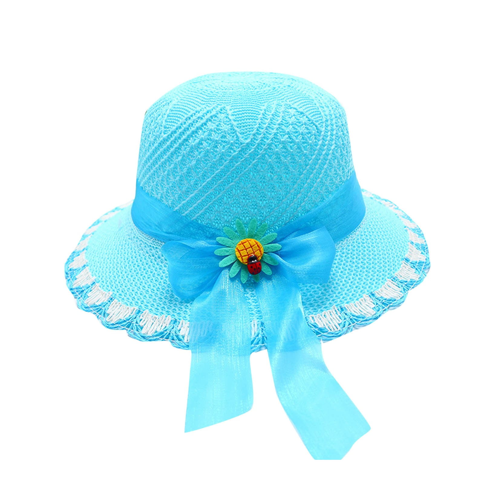WMTBSRSW Girls Breathable Straw Hat Hollow out Large Brim Flowers Beach ...