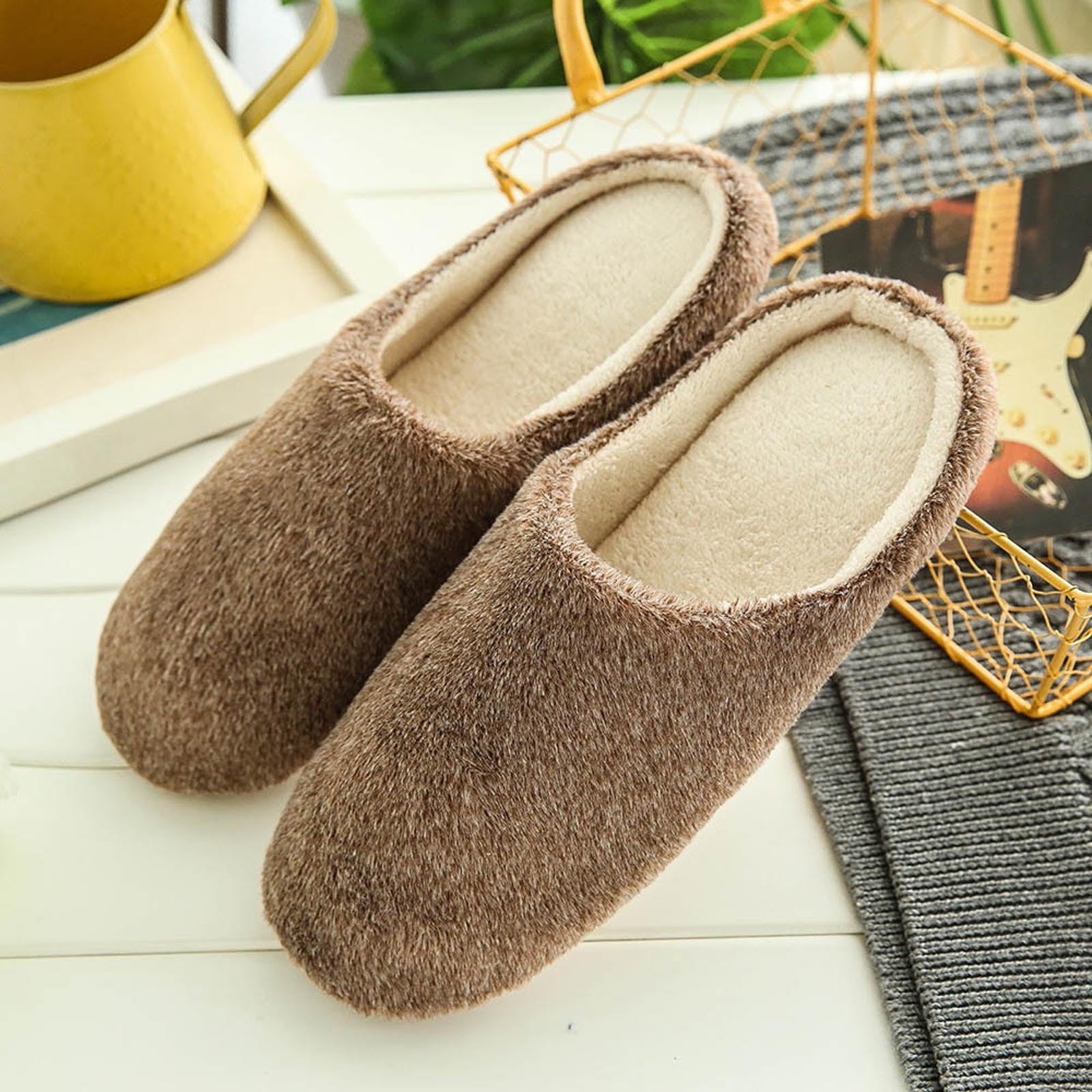WMTBSRSW Unisex Fuzzy Slip-on Slippers Lightweight Soft Sole Bedroom ...