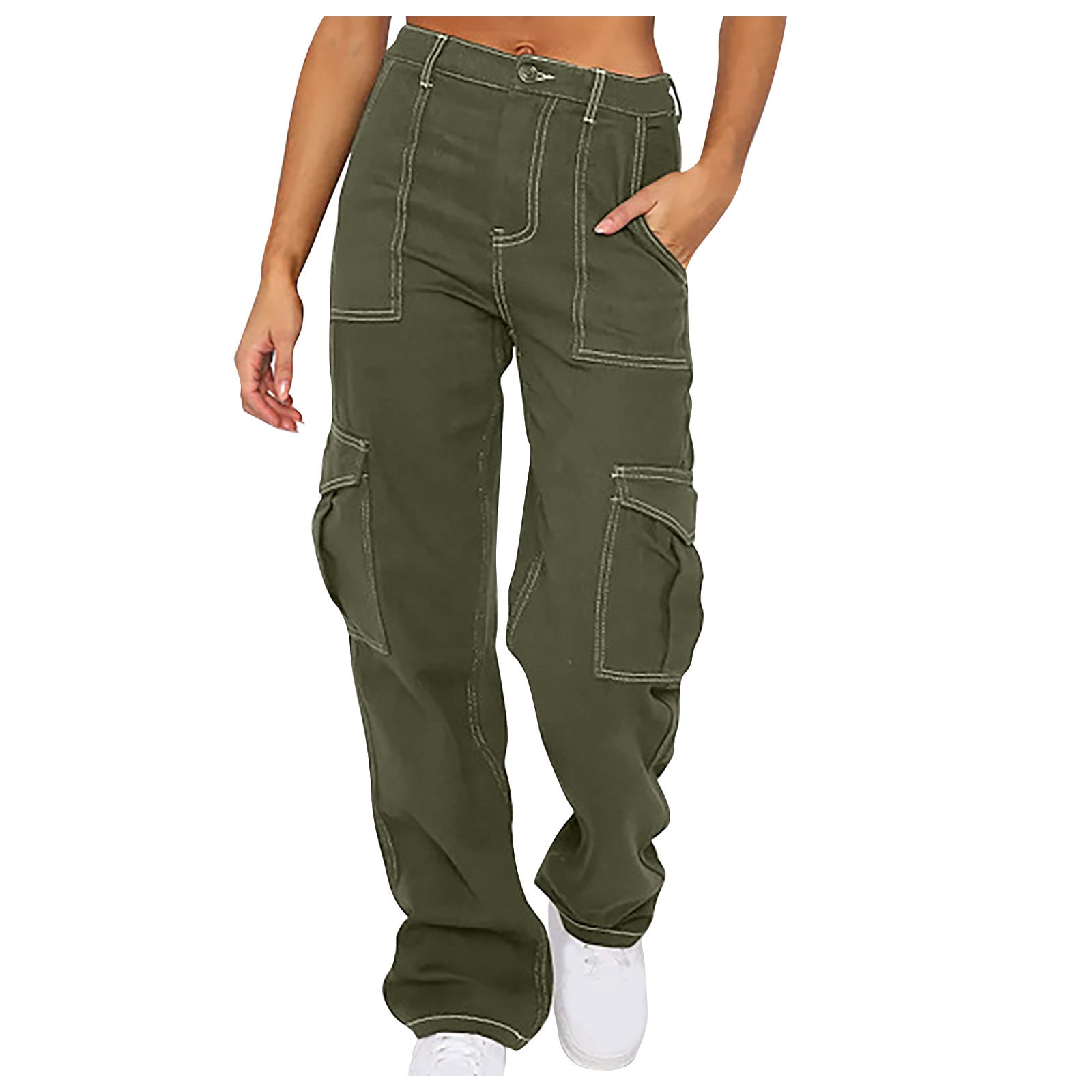 WMTBSRSW Denim Cargo Pants Women Casual High Waisted Y2K Straight Leg ...