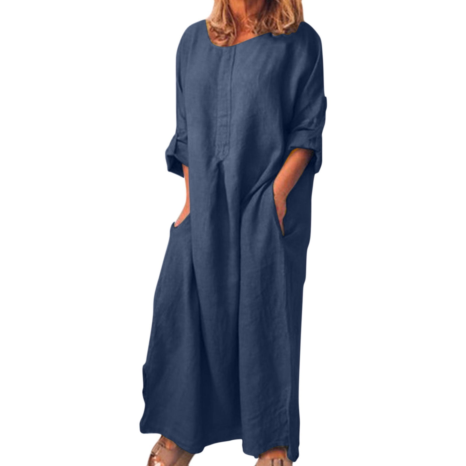 WMTBSRSW Dresses for Women 2024 Casual Spring Summer Crewneck Cotton ...