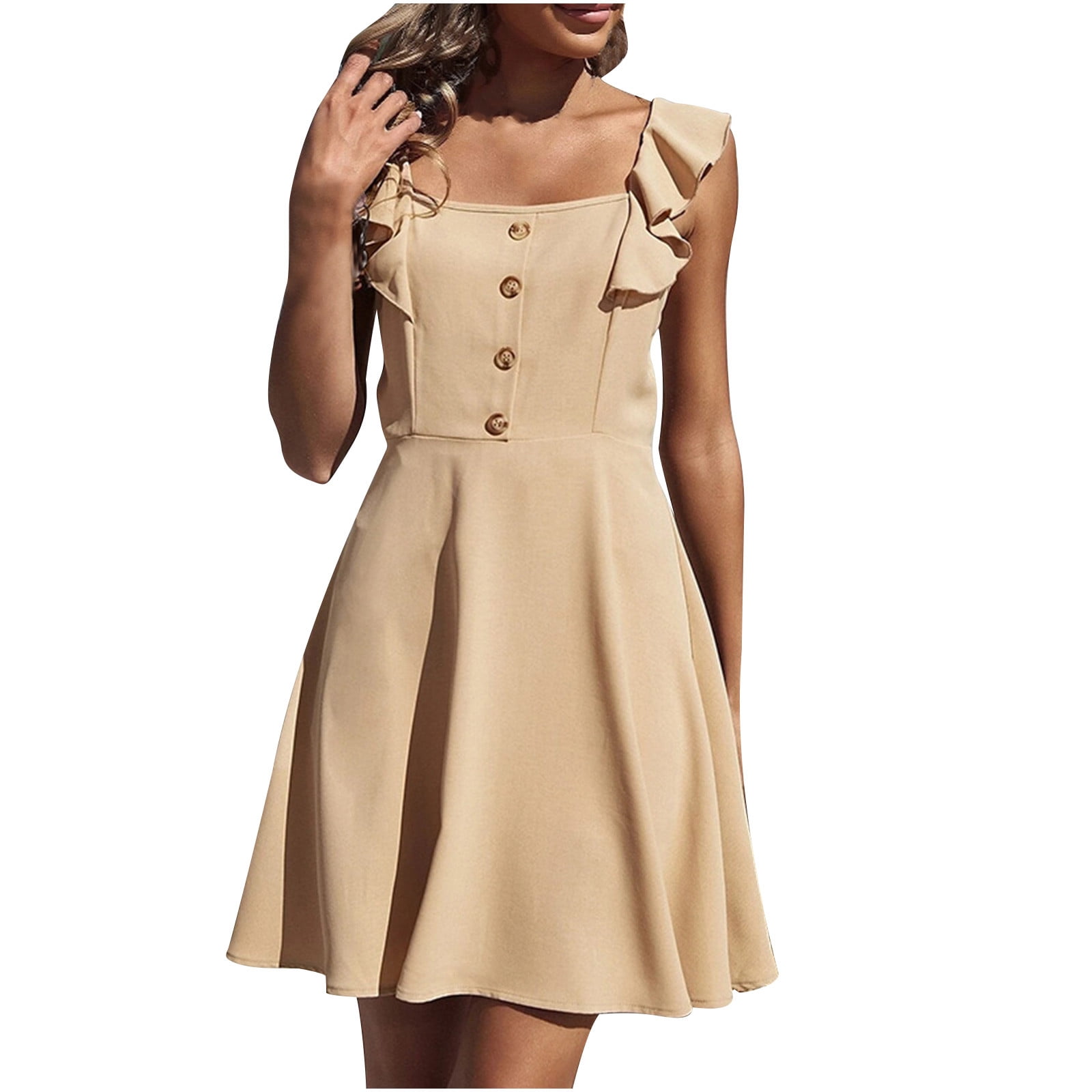 WMTBSRSW Dresses for Women 2024 Casual Spring Summer Ruffle Sleeve ...