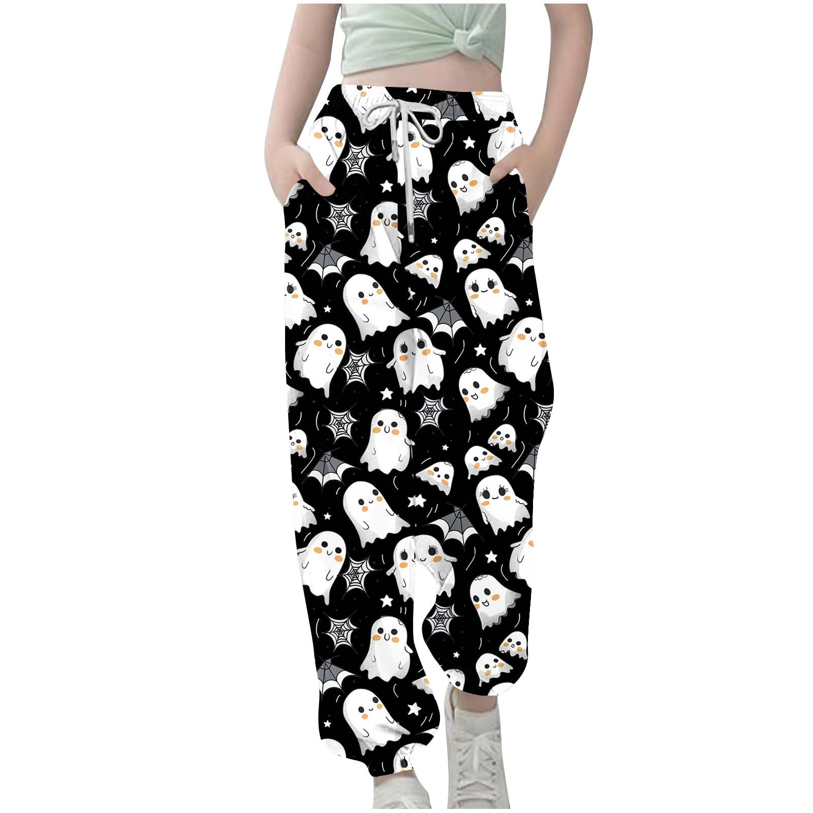 WMTBSRSW Girls FLeece Sweatpants Ghost Spider Print Baggy High Waisted ...
