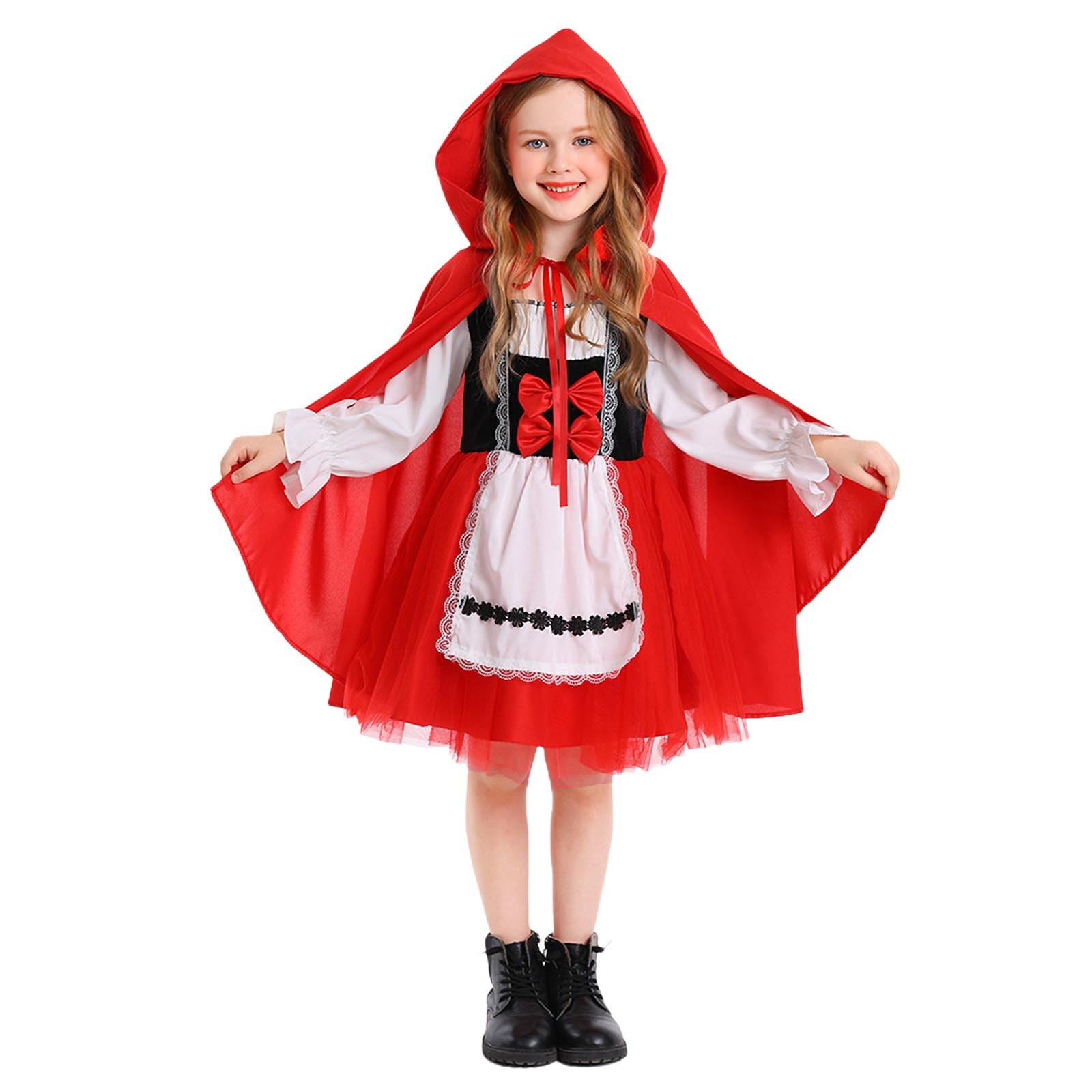 WMTBSRSW Girls Halloween Dress up Little Red Riding Dress with Hooded ...