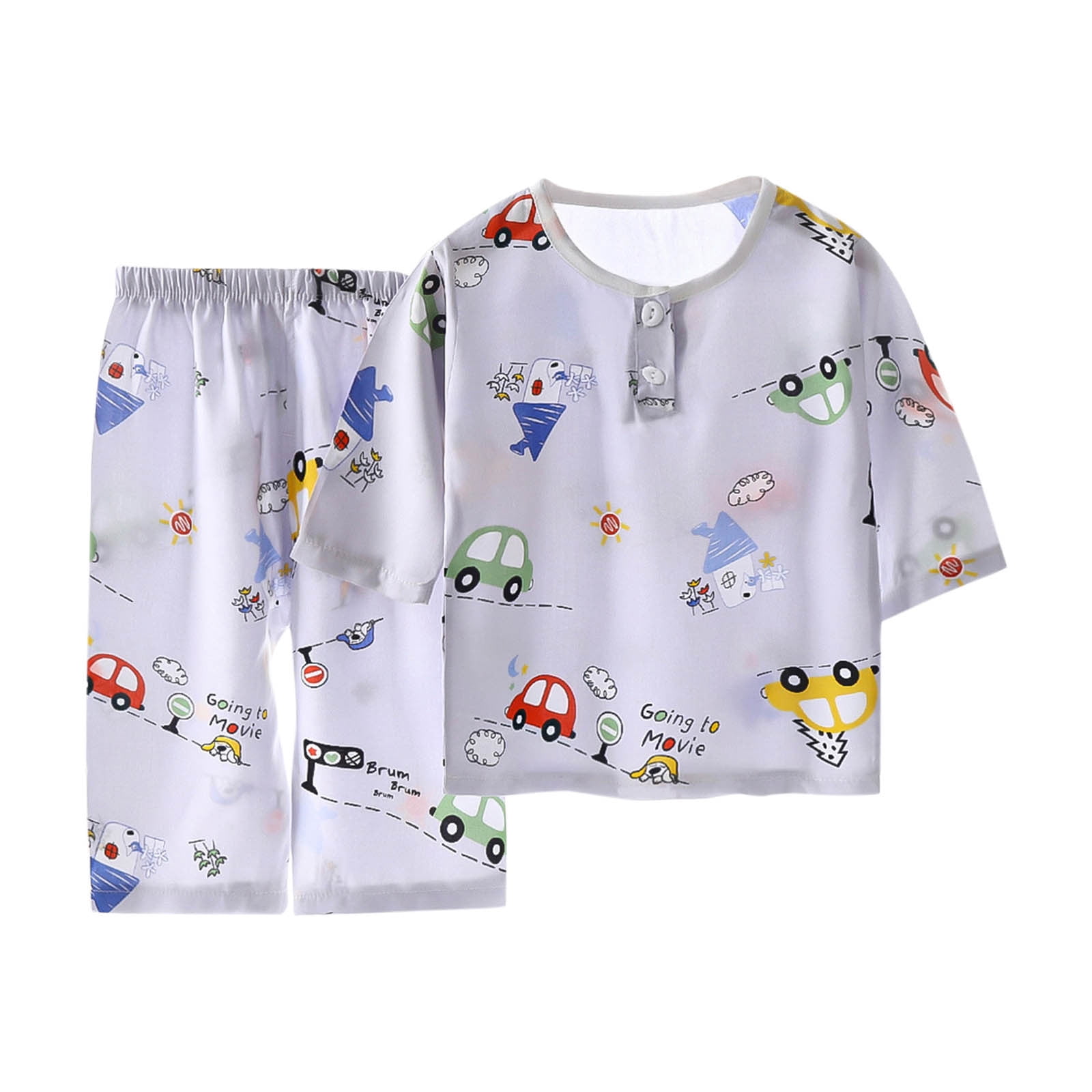 WMTBSRSW Kids Boys Summer Outfits Cartoon Astronaut Print Henley Short Sleeve T Shirts and Pants ...