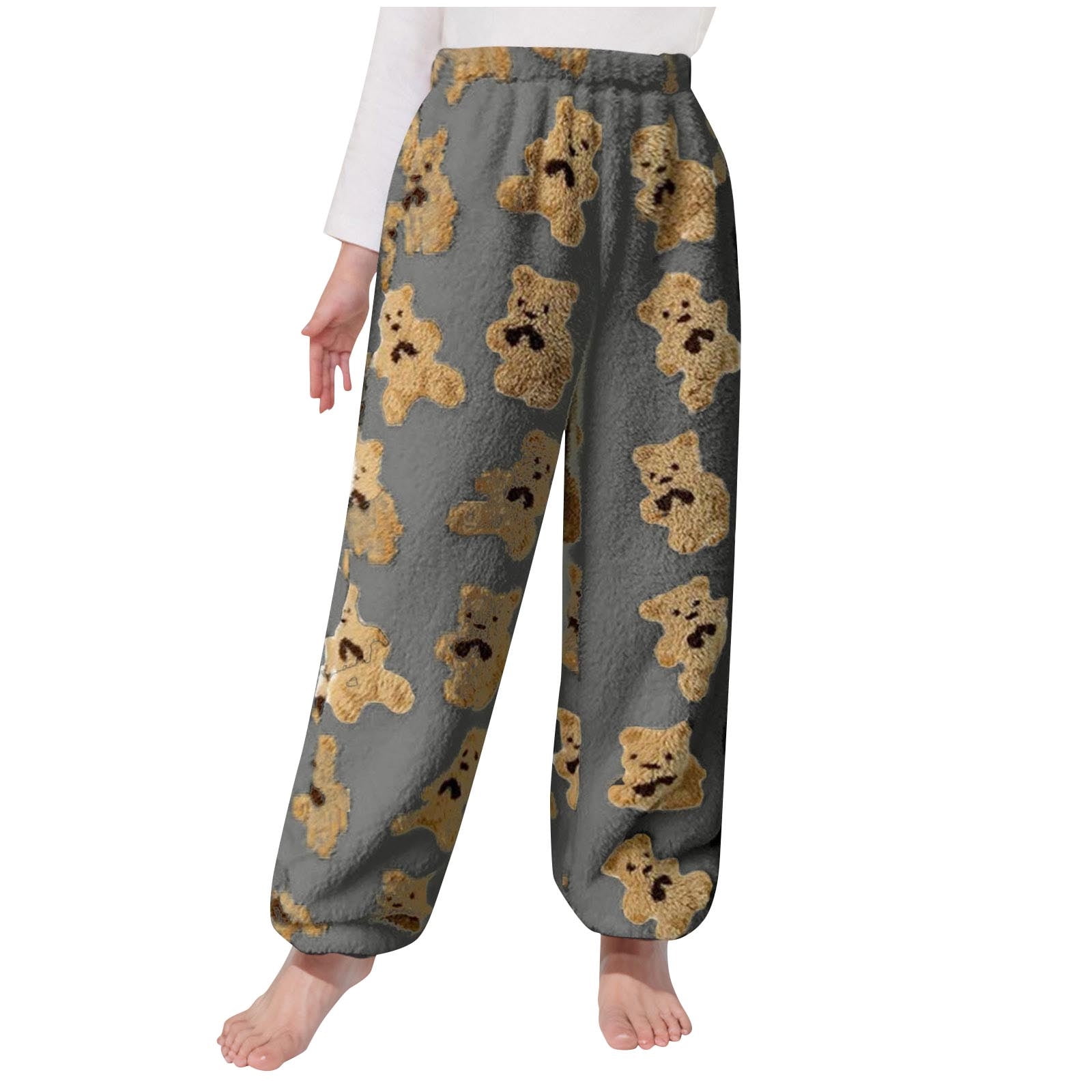 WMTBSRSW Kids Cute Teddy Bear Print Fuzzy Plush Pajama Pants Boys Girls ...