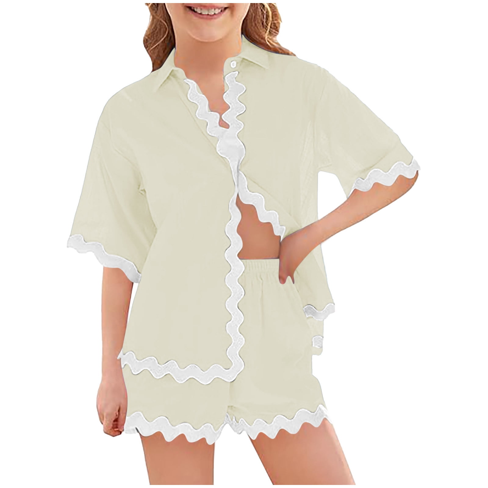 WMTBSRSW Kids Summer Outfits Boys Girls Cute Wave Striped Print Set with Button Down Shirts and ...