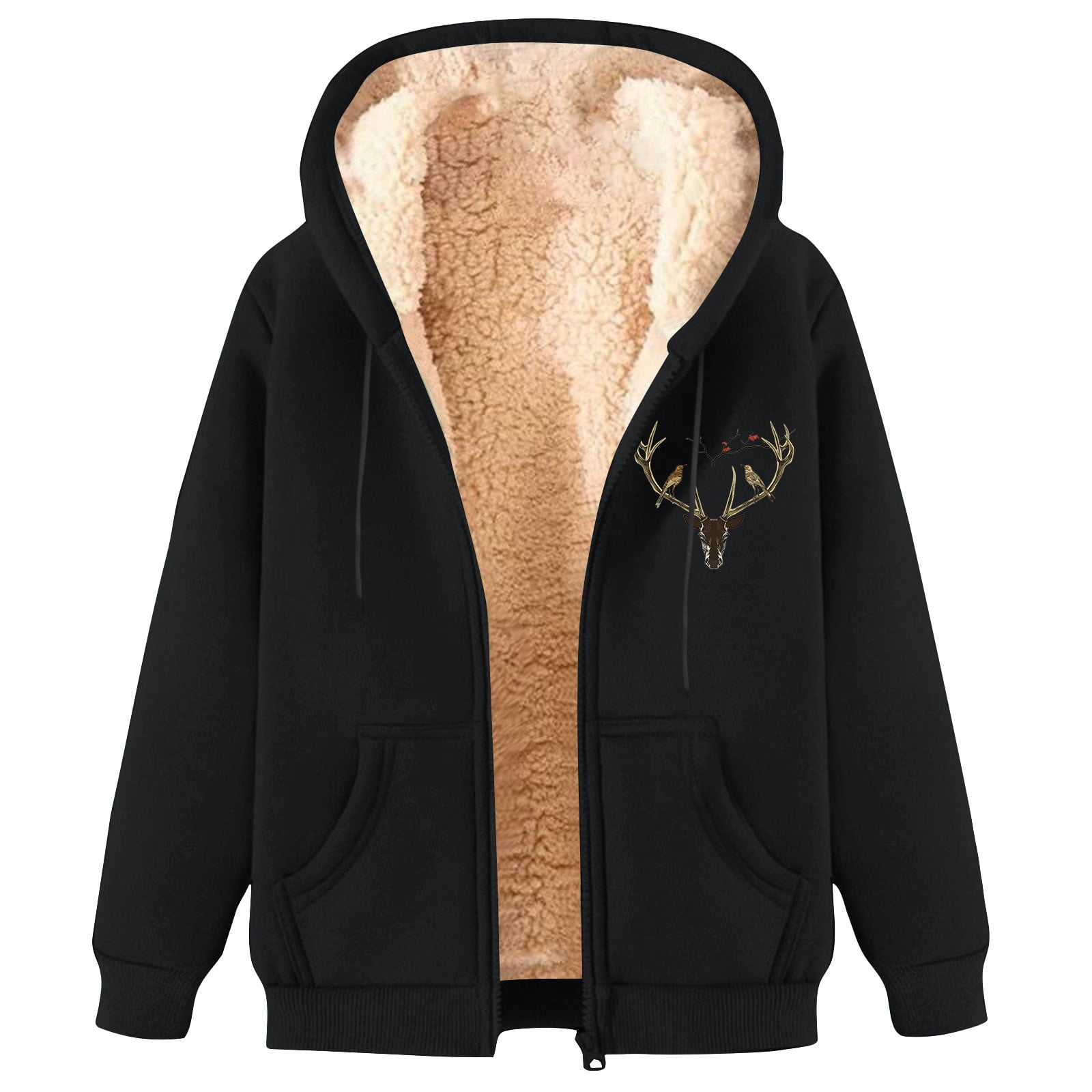 WMTBSRSW Men Fleece Lined Jackets Winter Trendy Reindeer Print Long ...